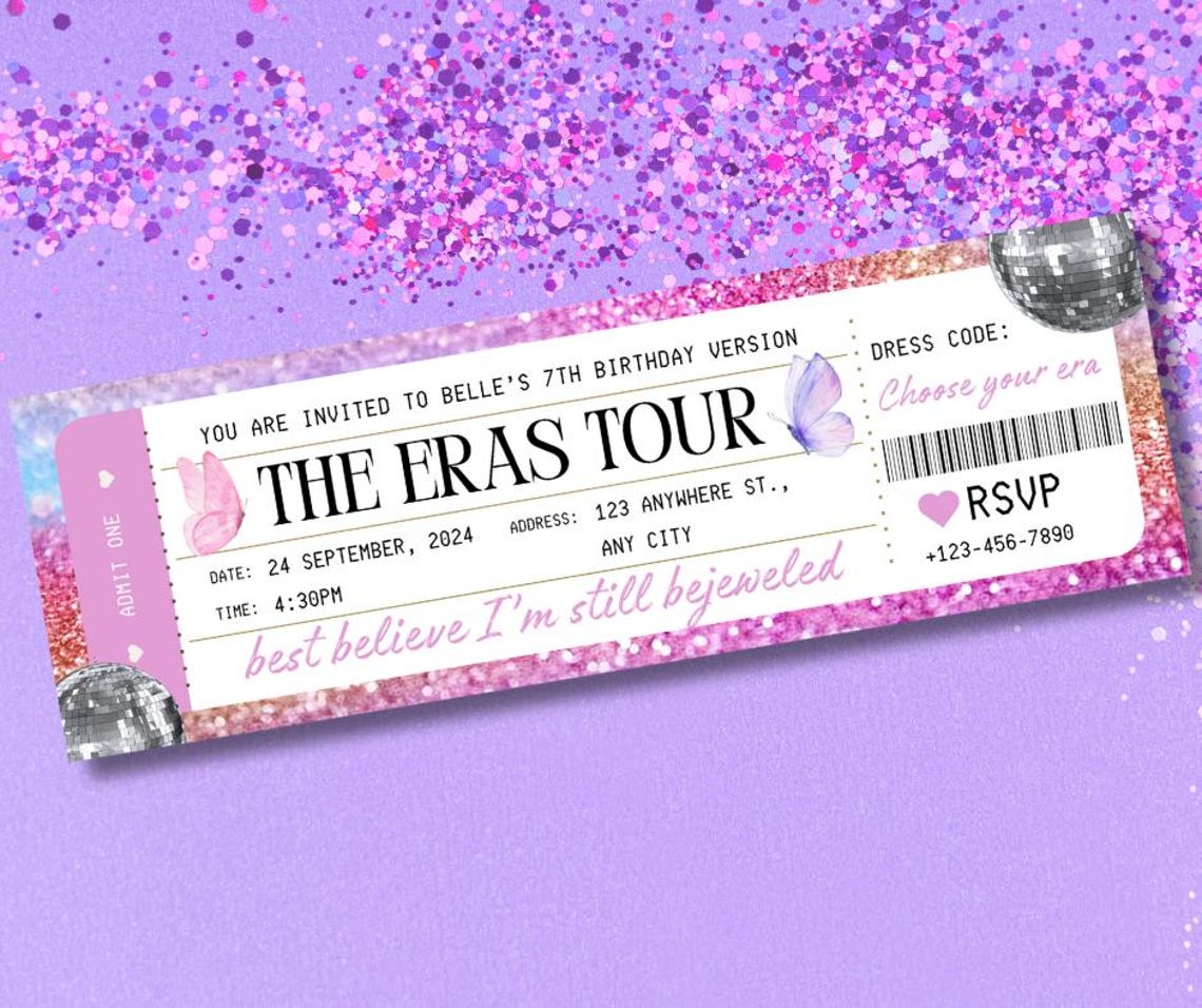 Music Ticket Stub Invitation, Birthday Invite for Surprise Concert ...