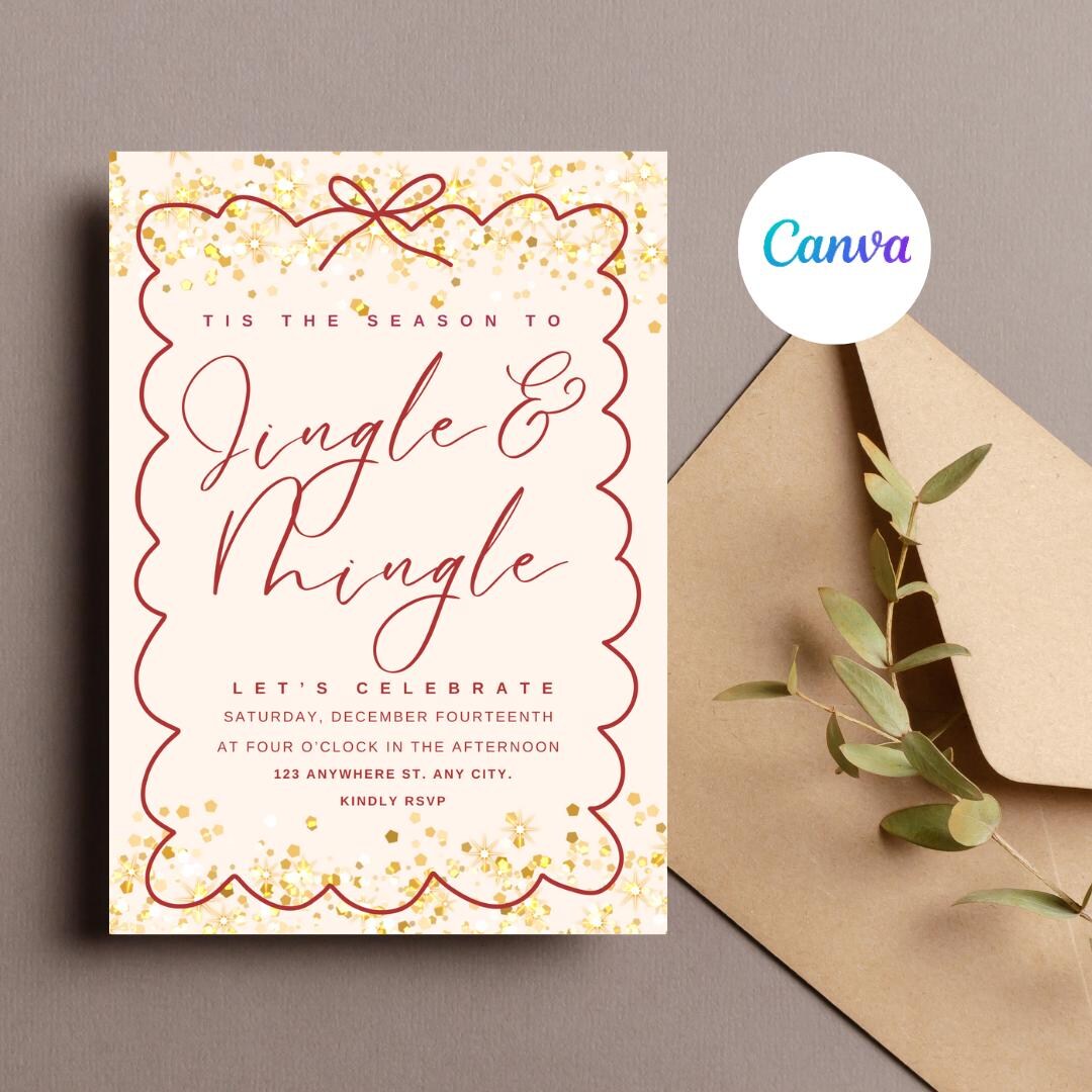 Christmas Party Invitation, Holiday Party Invitation, Bow Invite, Red ...