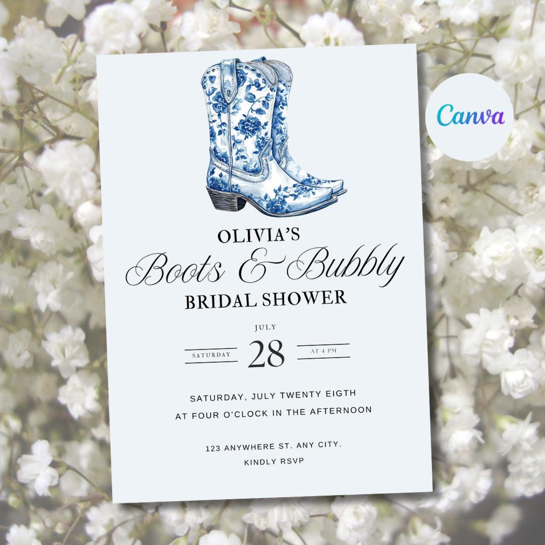 Boots and Bubbly Bridal Shower Invite, Digital Download Cowgirl Invite ...