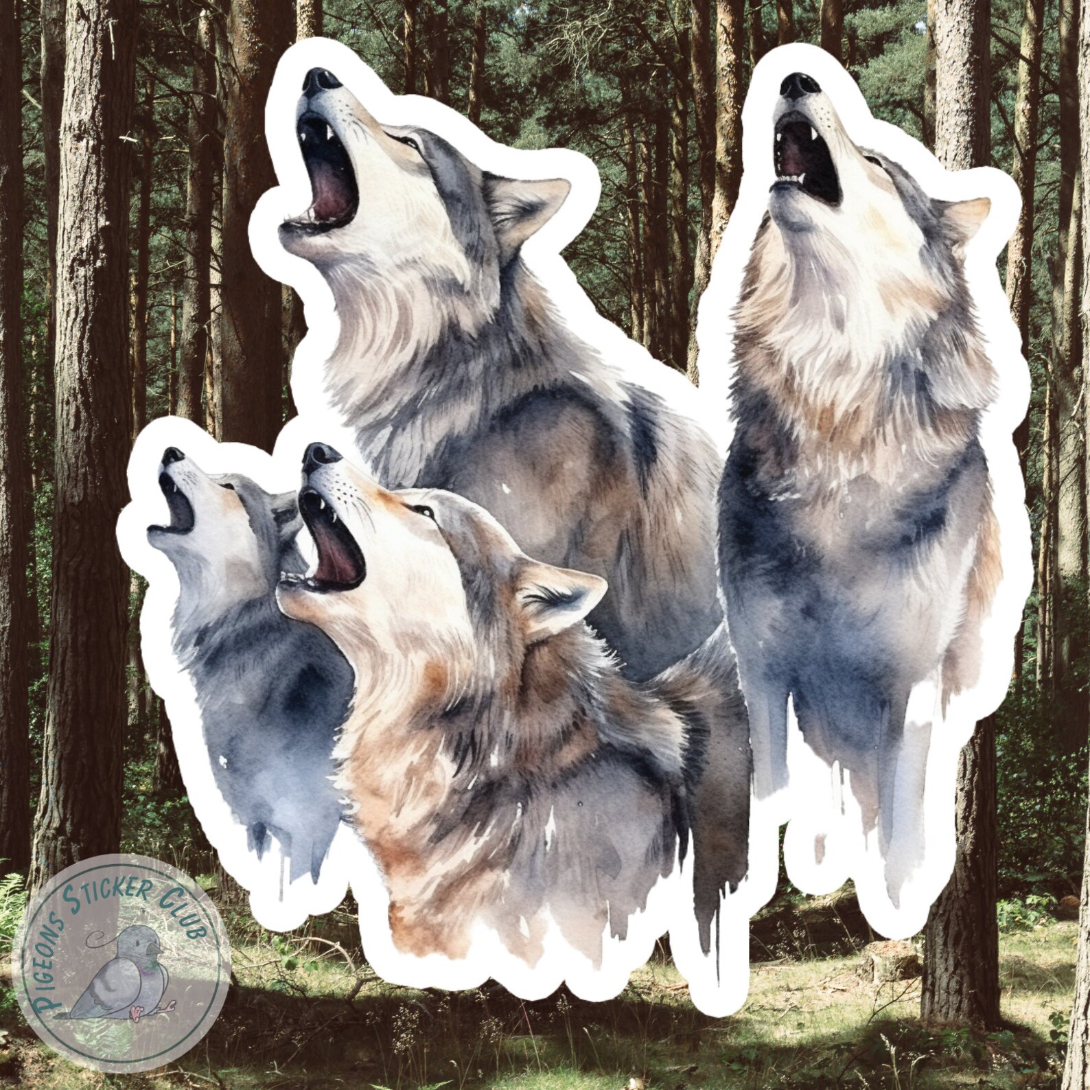 Howling Wolf Pack Watercolor Sticker Vinyl Decals Laptop Water Bottle ...