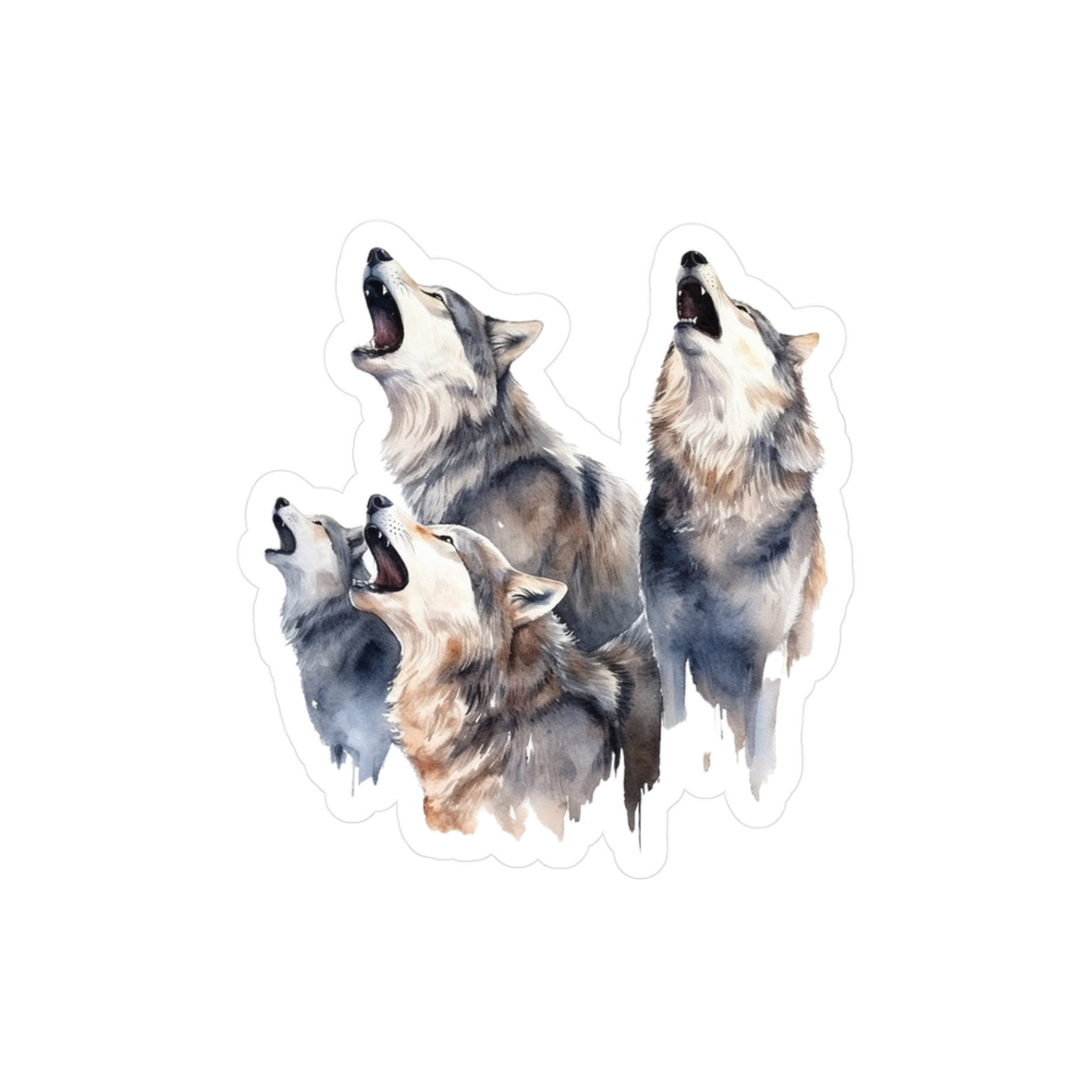 Howling Wolf Pack Watercolor Sticker Vinyl Decals Laptop Water Bottle ...