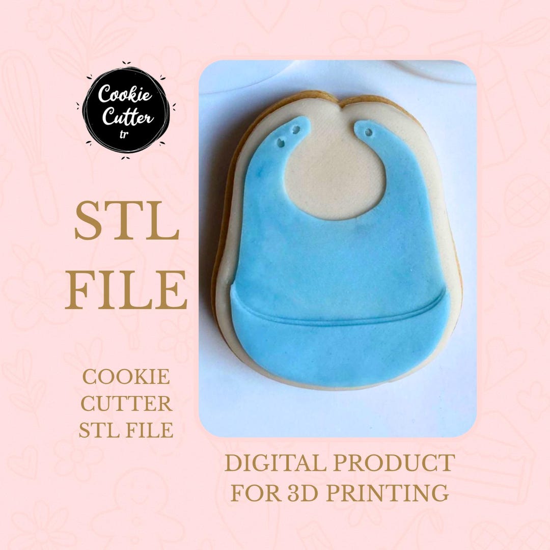 Baby Bib Cookie Cutter STL File: 3D Printed Fondant Embosser (digital ...