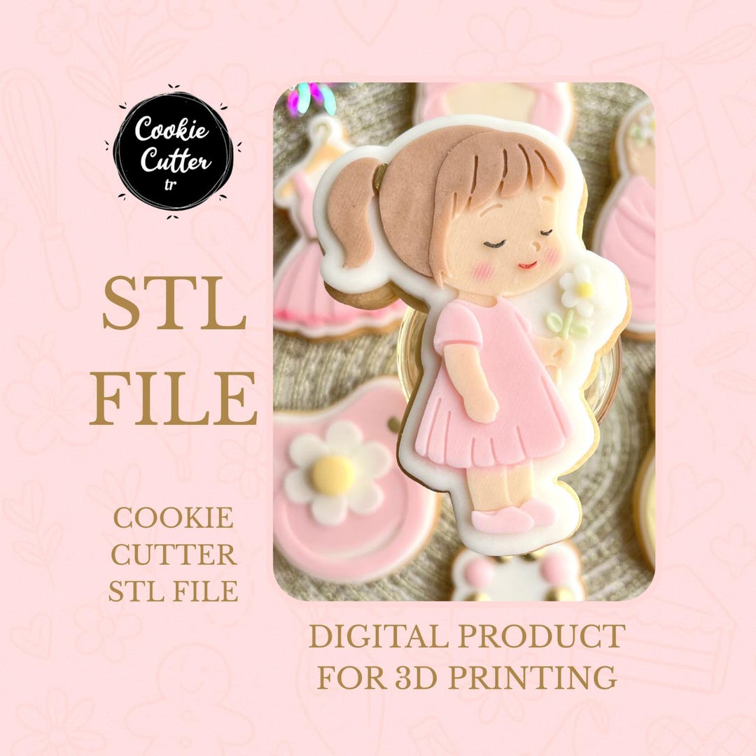 Flower Girl Cookie Cutter STL File - Baby Shower Biscuit Mold - 3D ...