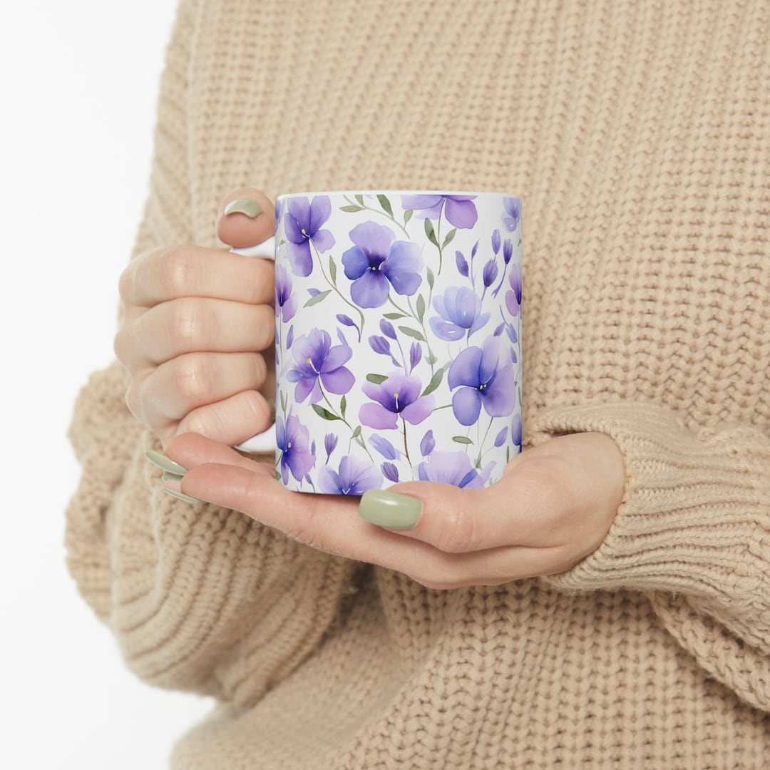 Violets Floral Print on Ceramic Coffee or Tea Mug, 11oz - Etsy