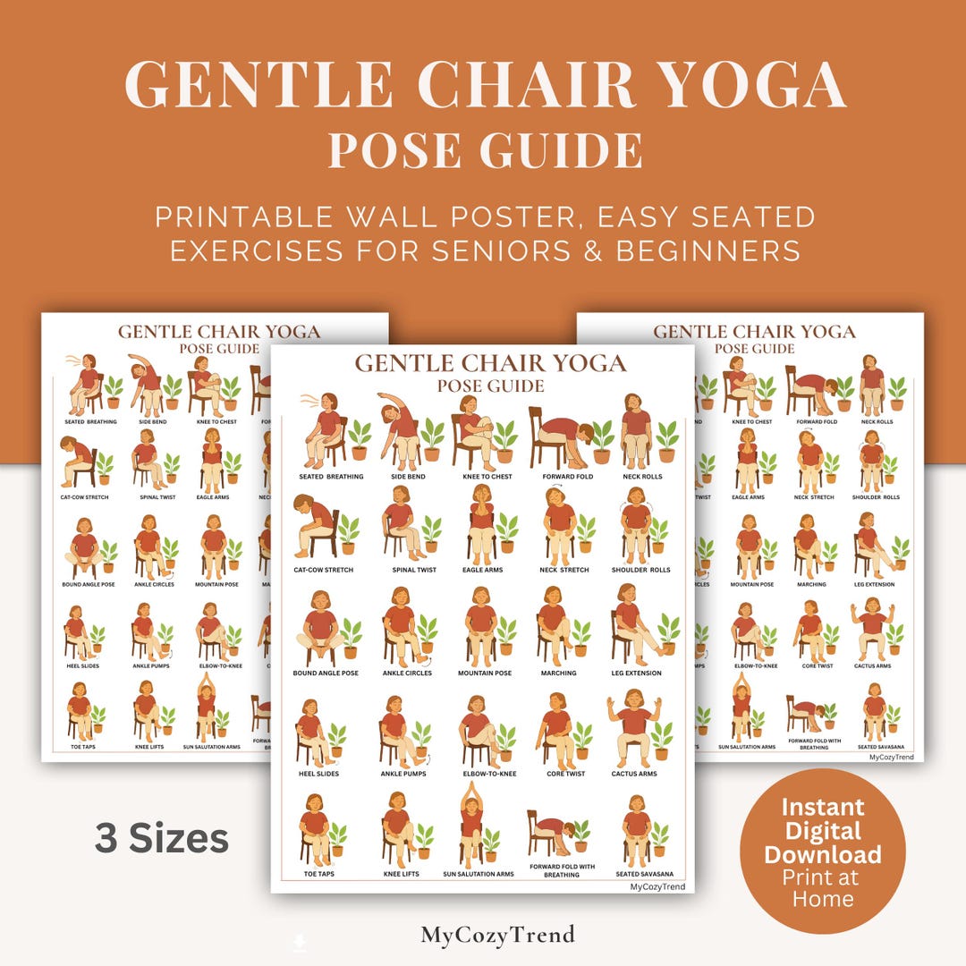 Gentle Chair Yoga Pose Guide – Printable Wall Poster | Easy Seated ...