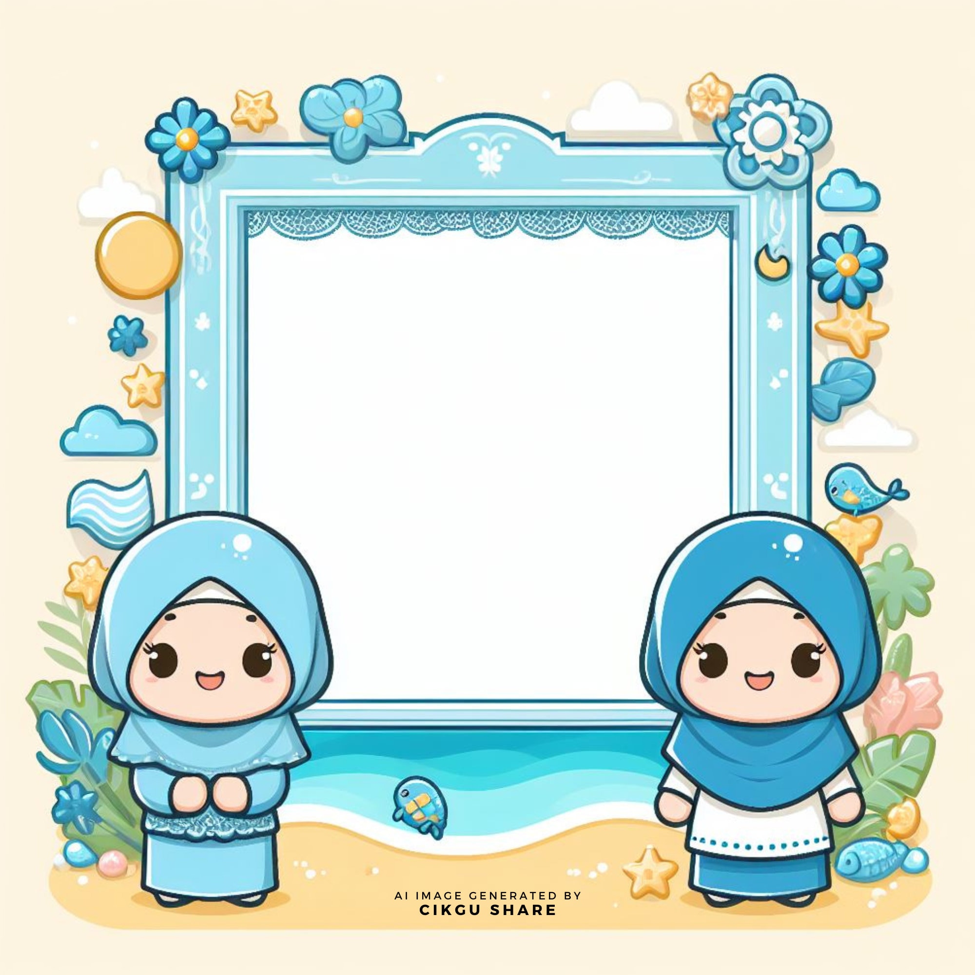 1:1 Digital Frame Border Design Cute Little Girl With Hijab Theme - Etsy UK