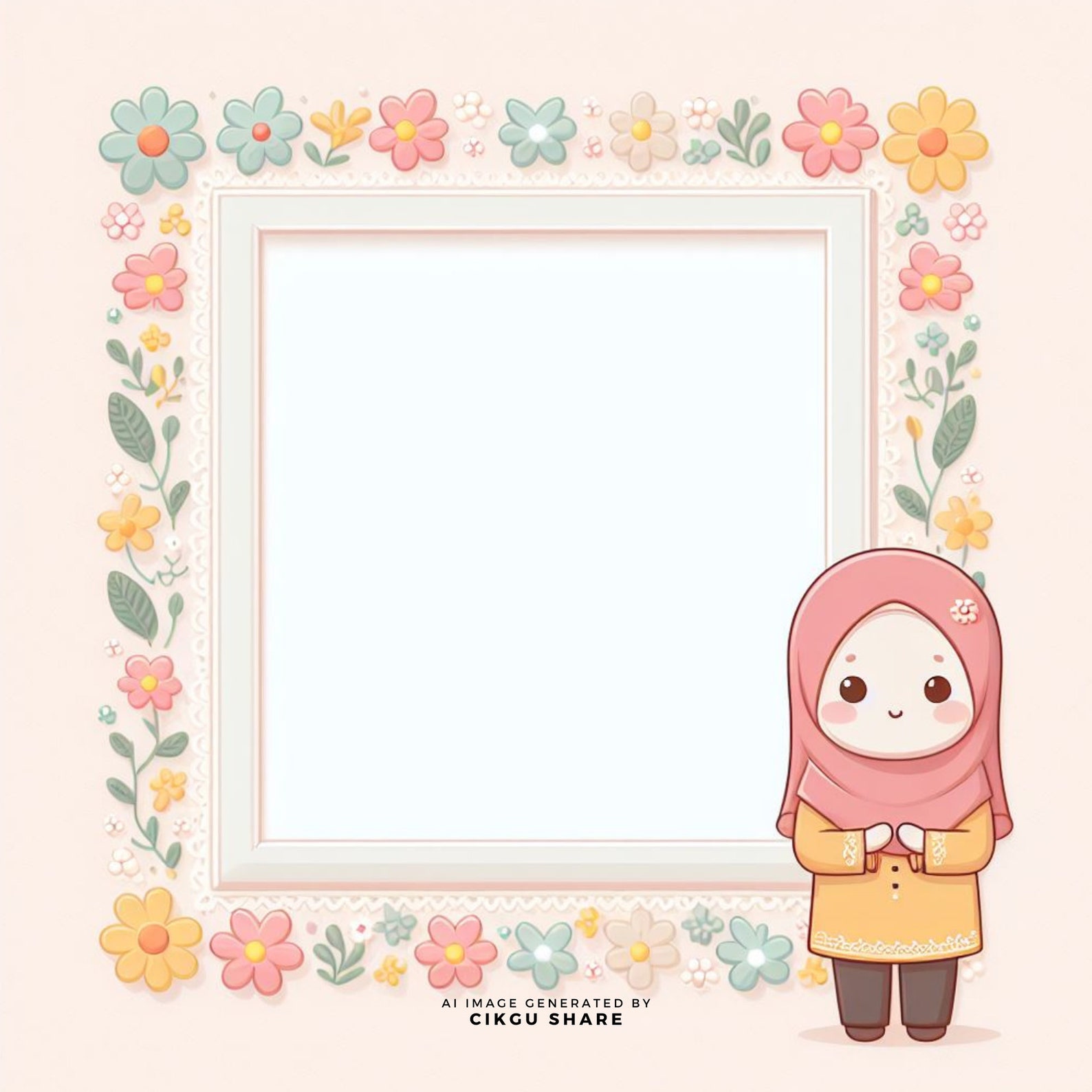 1:1 Digital Frame Border Design Cute Little Girl With Hijab Theme - Etsy UK