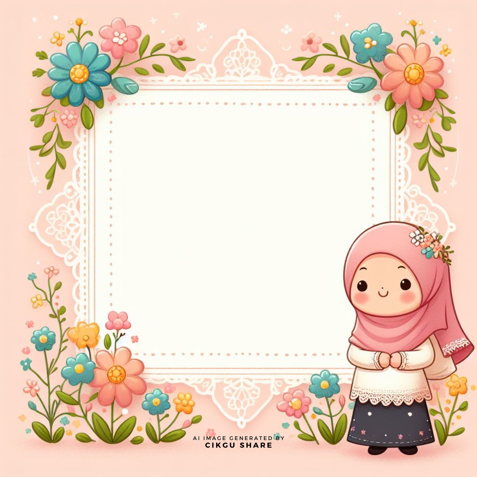 1:1 Digital Frame Border Design Cute Little Girl With Hijab Theme - Etsy UK