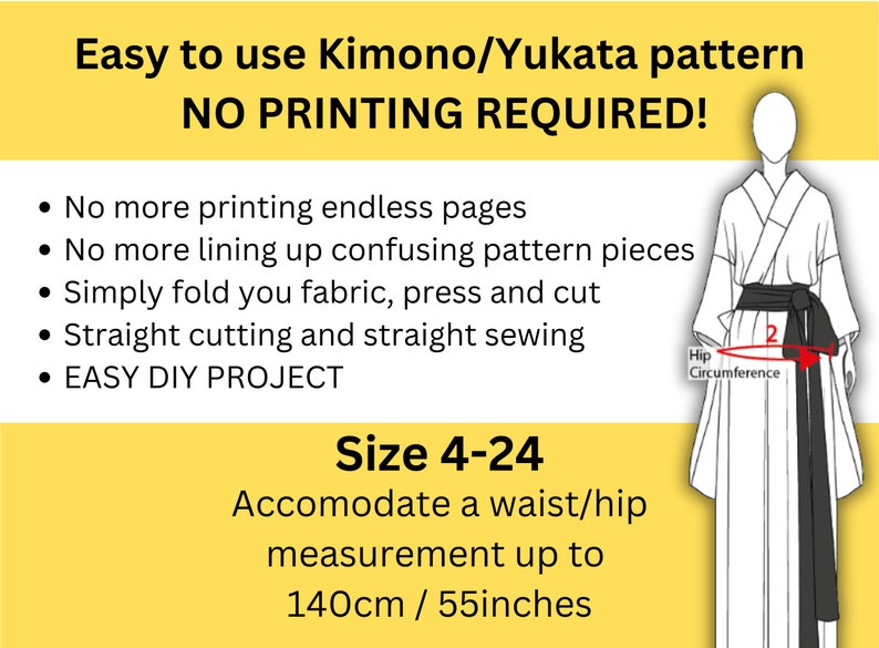 Paperless DIY Kimono Yukata Pattern Easy to Sew With Western Fabrics - Etsy