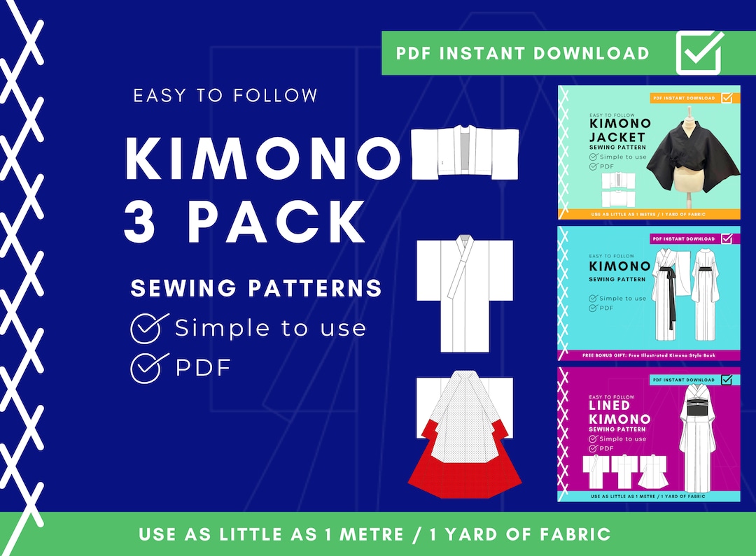 Paperless DIY Kimono Sewing Pattern 3 Pack - Easy to Sew With Western ...