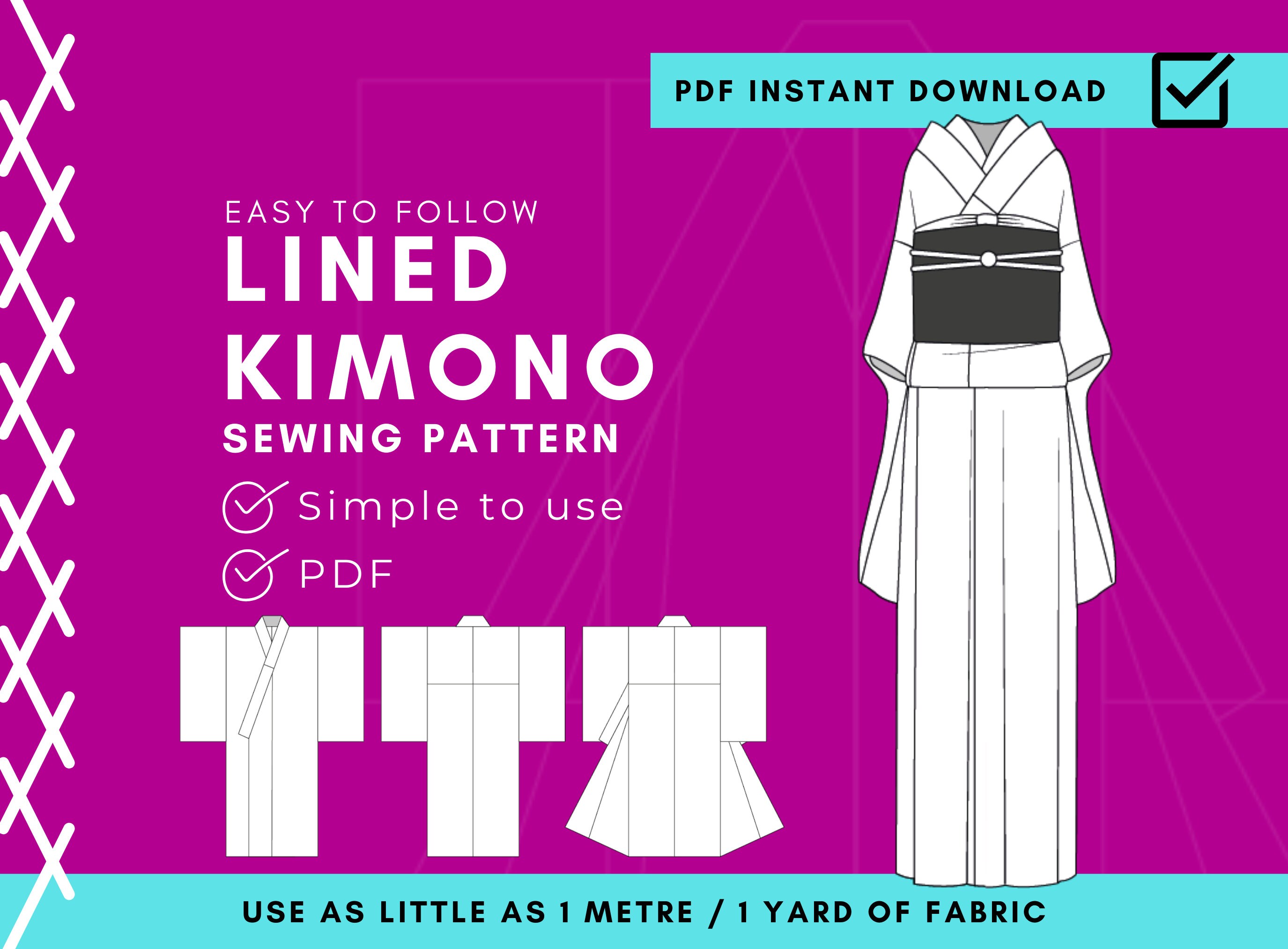 Paperless DIY Fully Lined Kimono Pattern Easy to Sew With Western ...