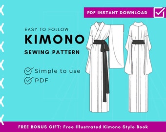 Paperless DIY Fully Lined Kimono Pattern Easy to Sew With Western ...