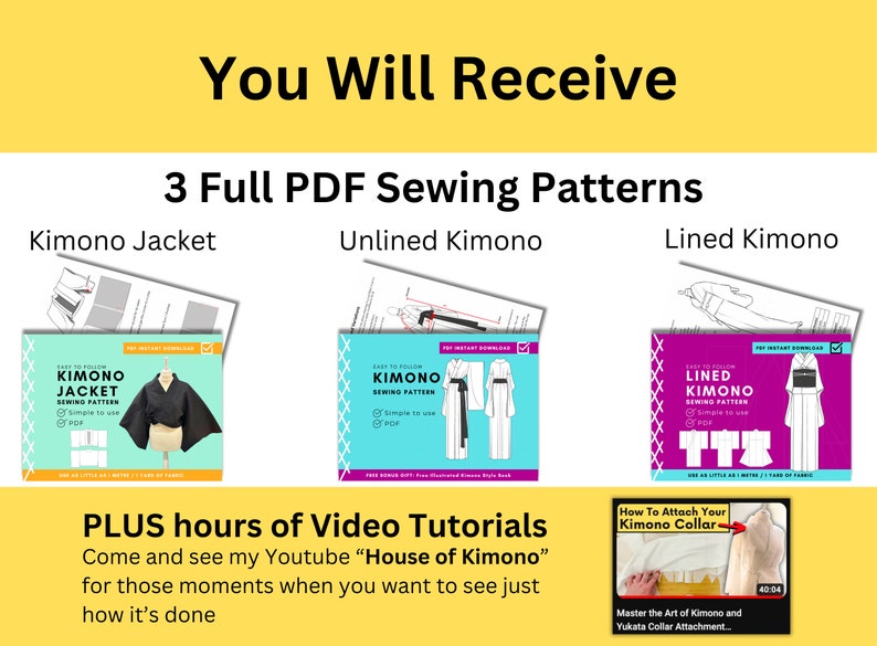 Kimono Sewing Pattern 3-pack: Lined Kimono, Unlined Kimono and Kimono ...