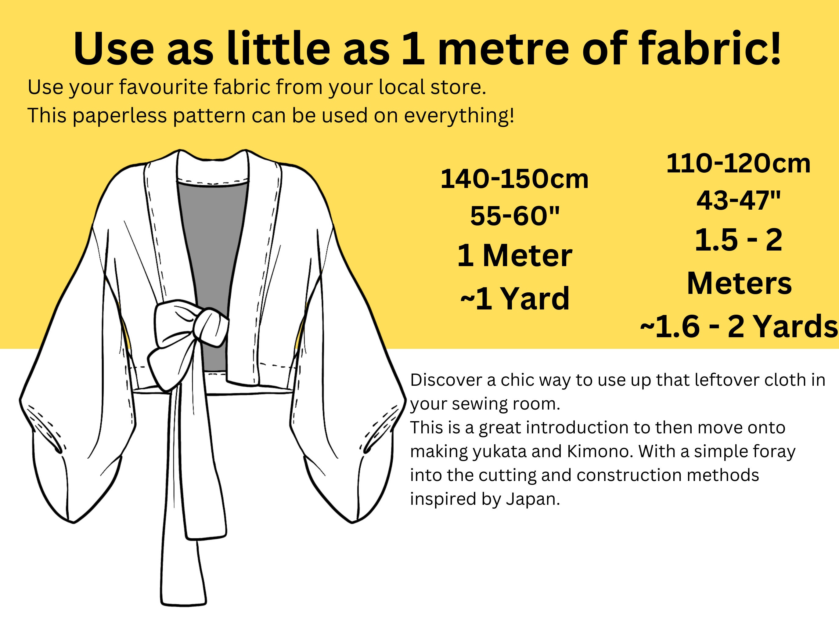 Paperless DIY Kimono Jacket Pattern Easy to Sew With Just 1 Metre of ...