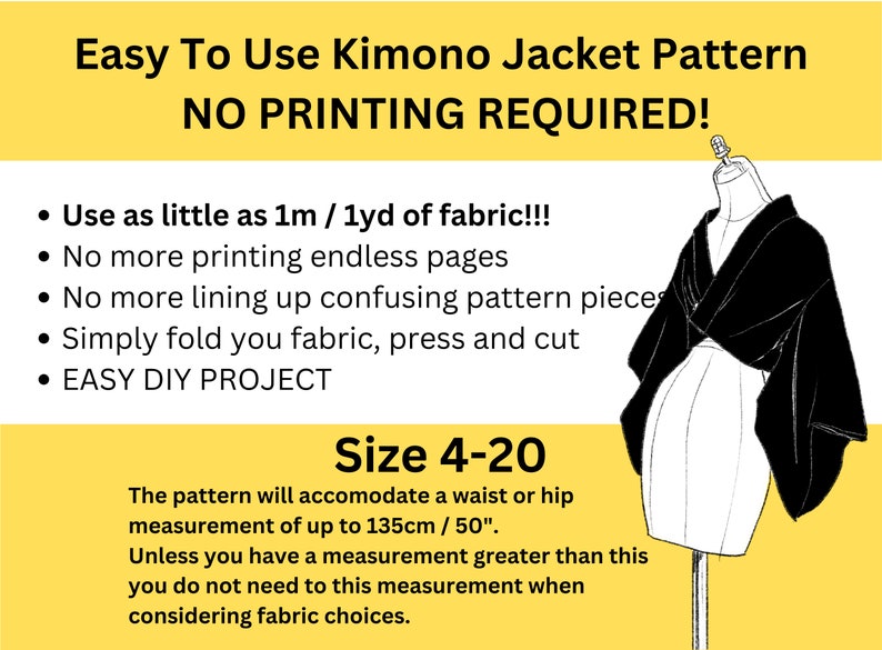 Paperless DIY Kimono Jacket Pattern Easy to Sew With Just 1 Metre of ...