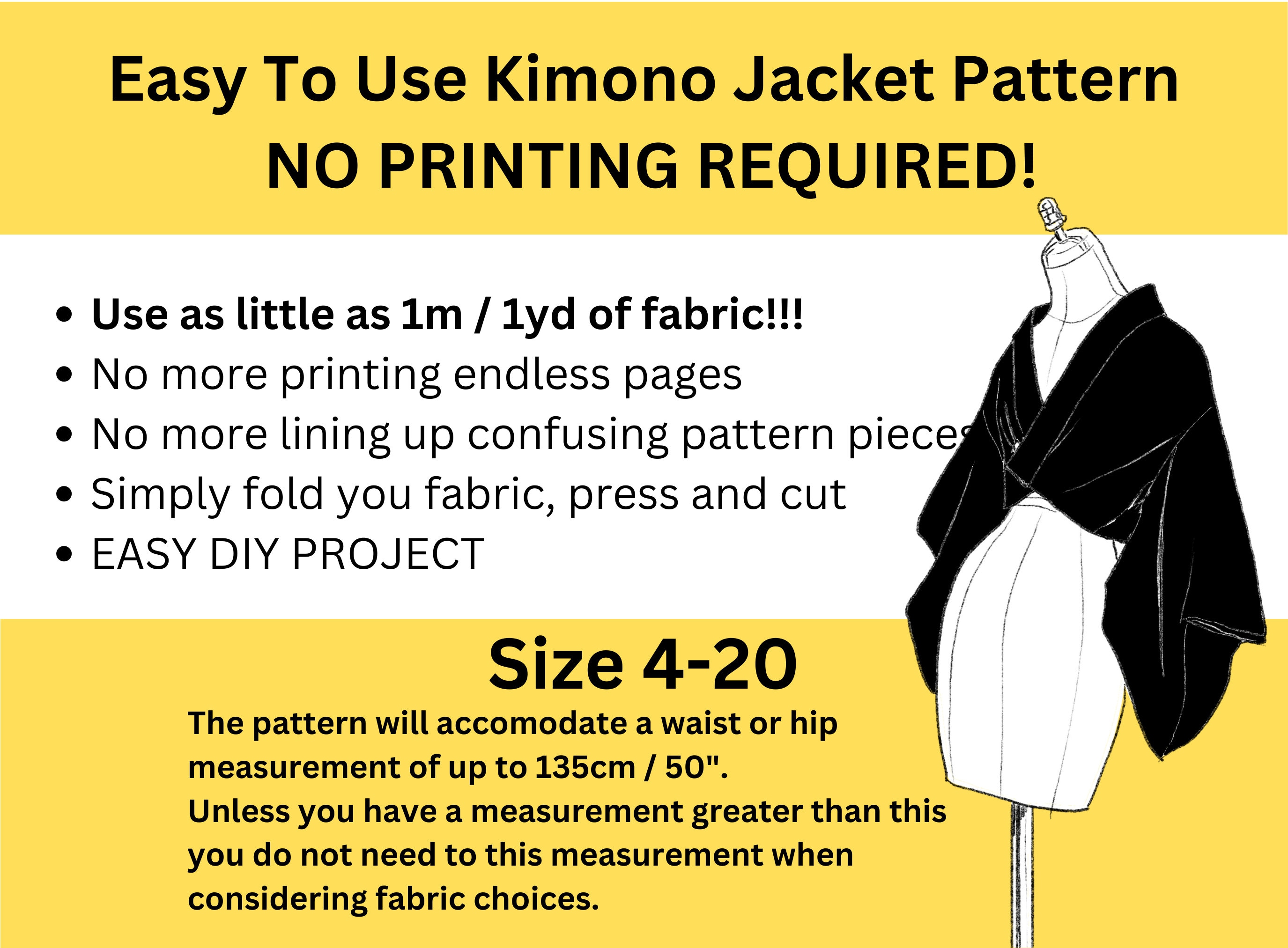 Paperless DIY Kimono Jacket Pattern Easy to Sew With Just 1 Metre of ...