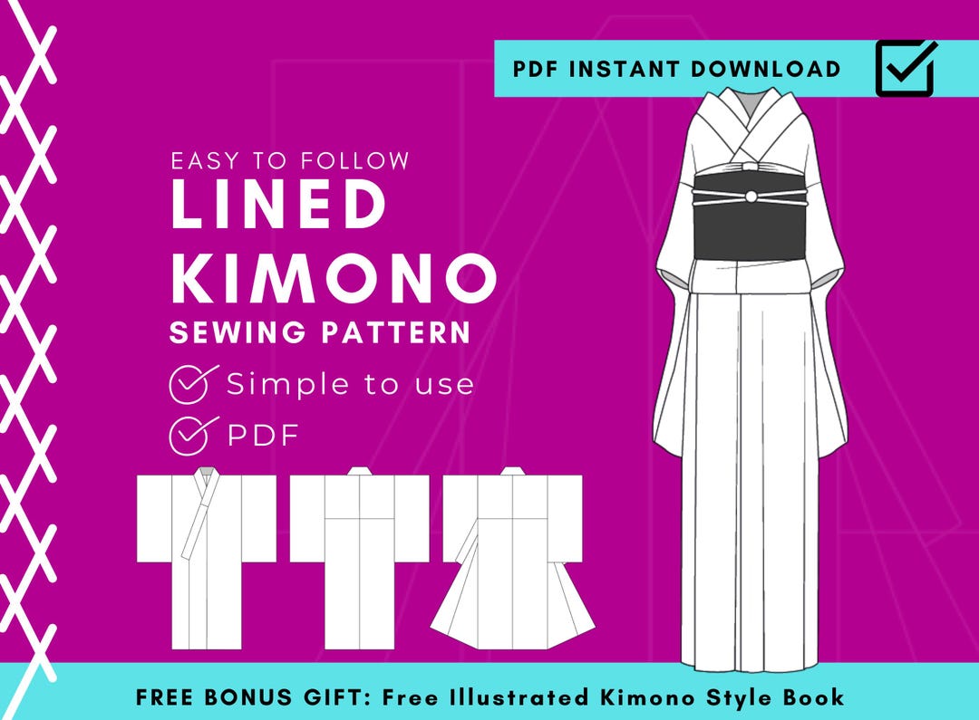 Paperless DIY Fully Lined Kimono Pattern - Easy to Sew With Western ...