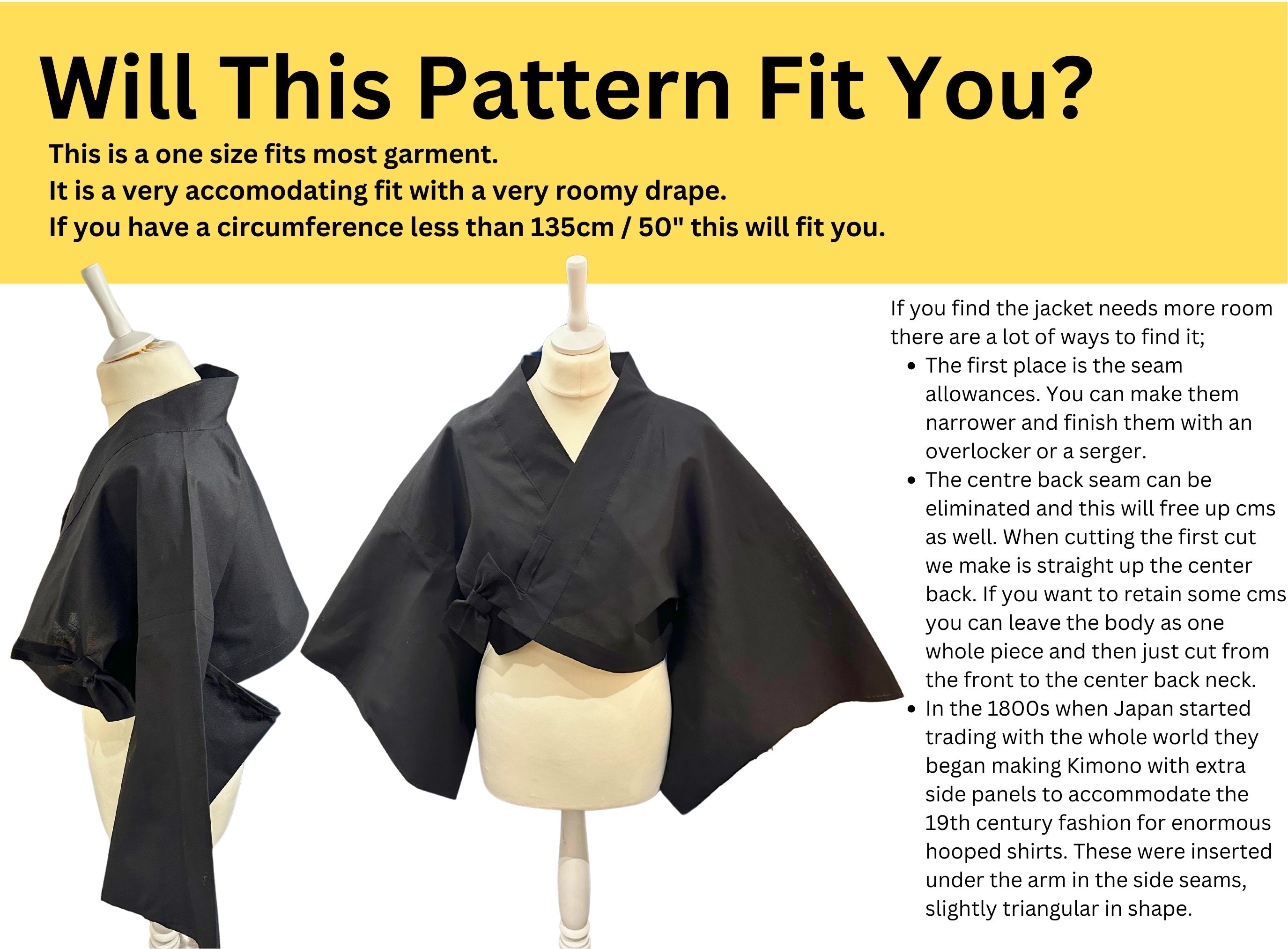 Paperless DIY Kimono Jacket Pattern Easy to Sew With Just 1 Metre of ...