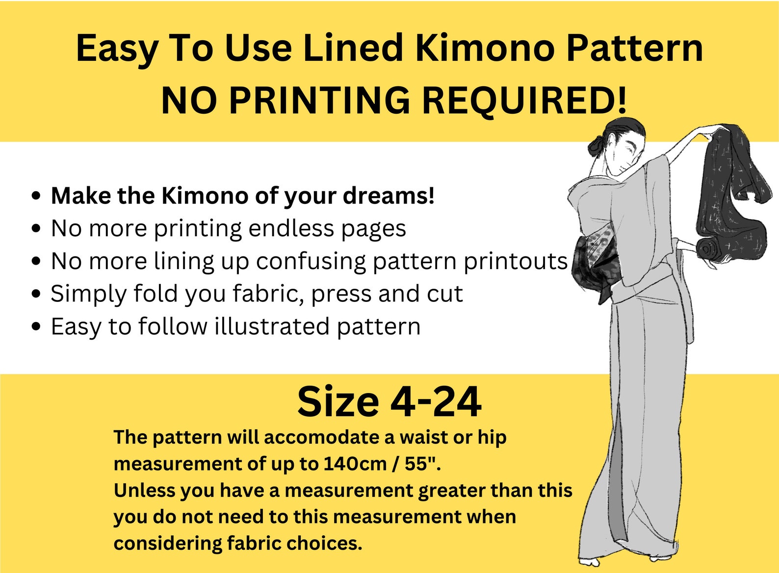 Paperless DIY Fully Lined Kimono Pattern Easy to Sew With Western ...