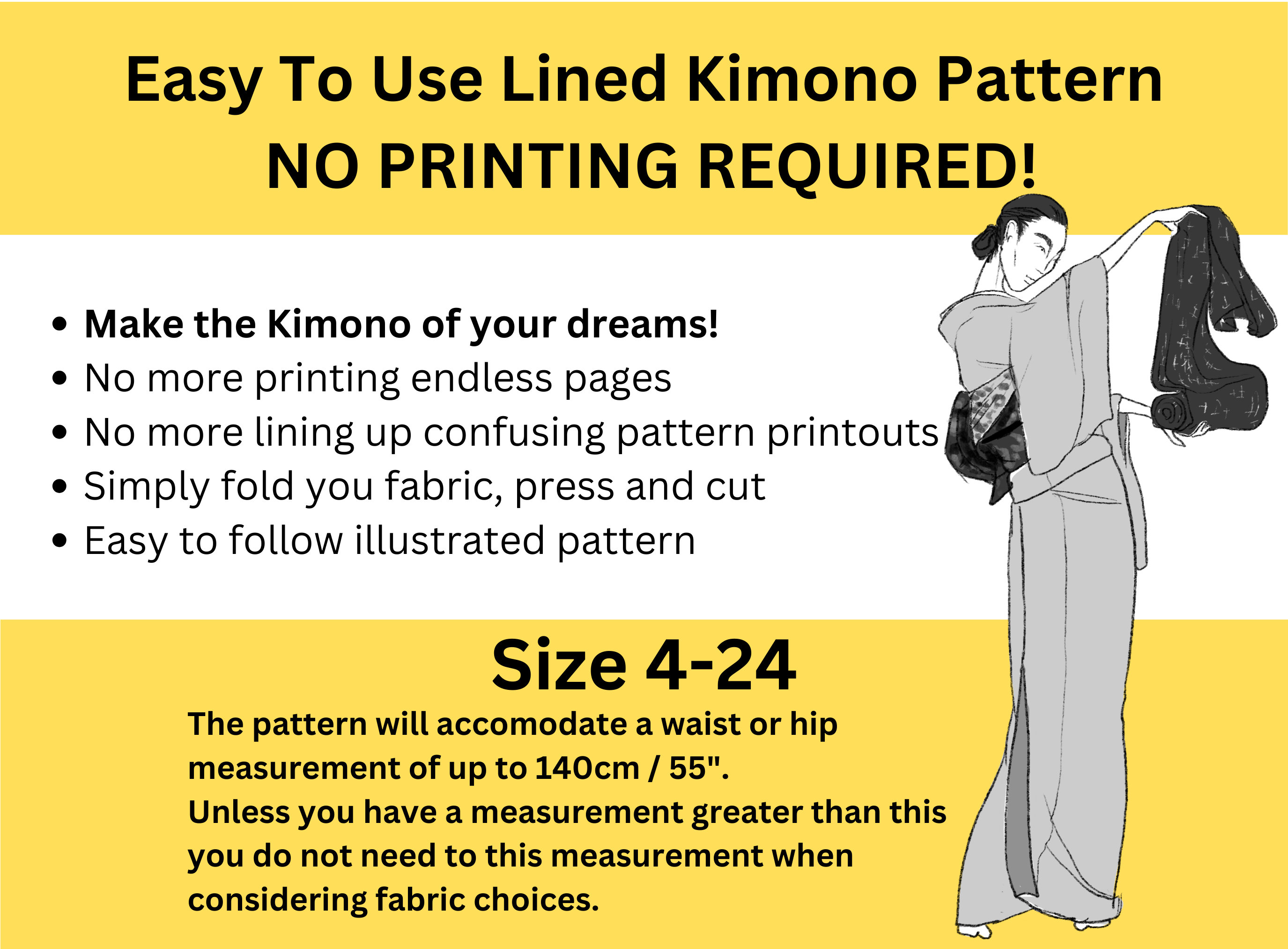 Paperless DIY Fully Lined Kimono Pattern Easy to Sew With Western ...