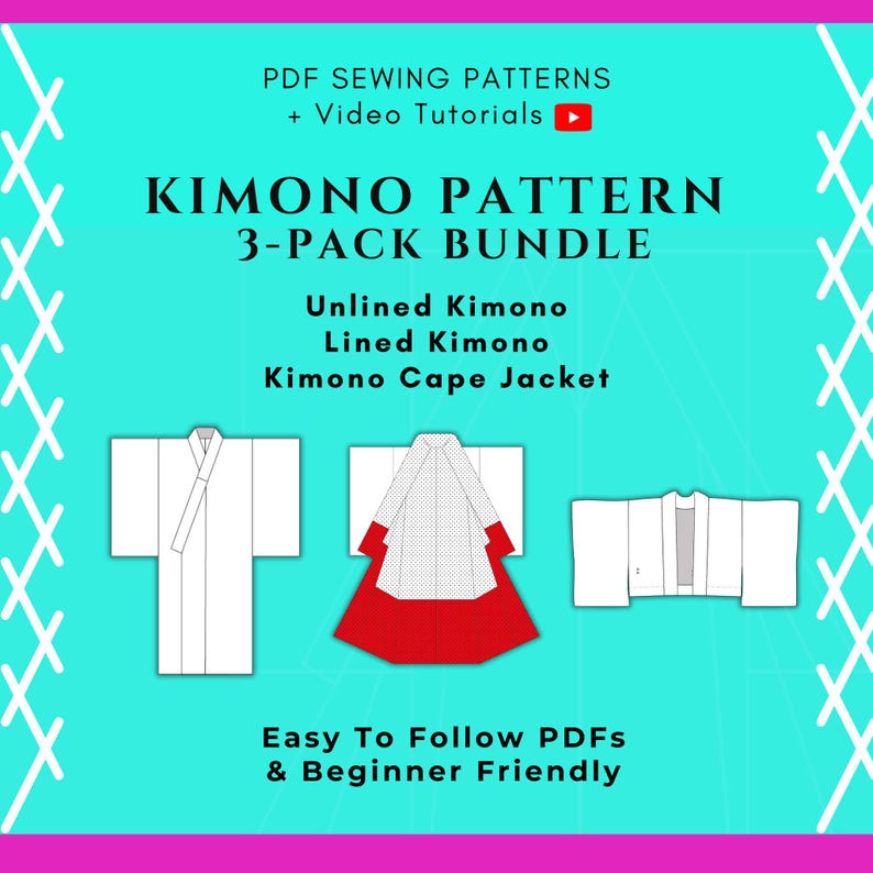 Kimono Sewing Pattern 3-pack: Lined Kimono, Unlined Kimono and Kimono ...