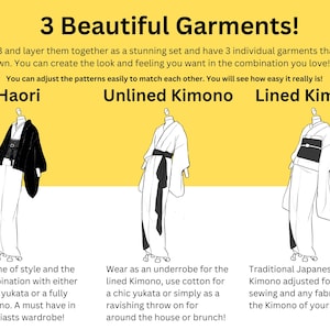 Paperless Kimono Sewing Pattern 3-pack: Haori Jacket, Yukata, Lined ...