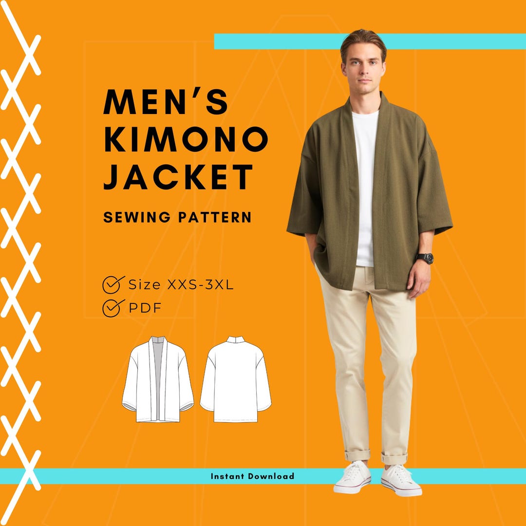 Men's Kimono Jacket Sewing Pattern | Japanese Style, XXS-3XL (PDF ...