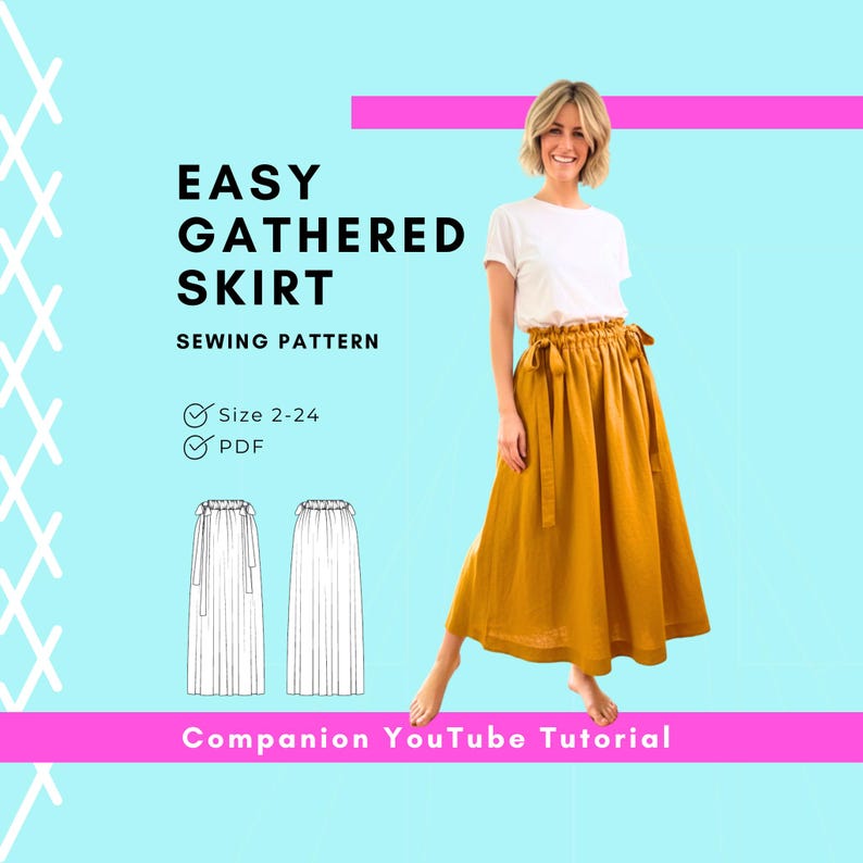 Gathered Skirt Sewing Pattern PDF | Easy Skirt Patterns With Pockets ...