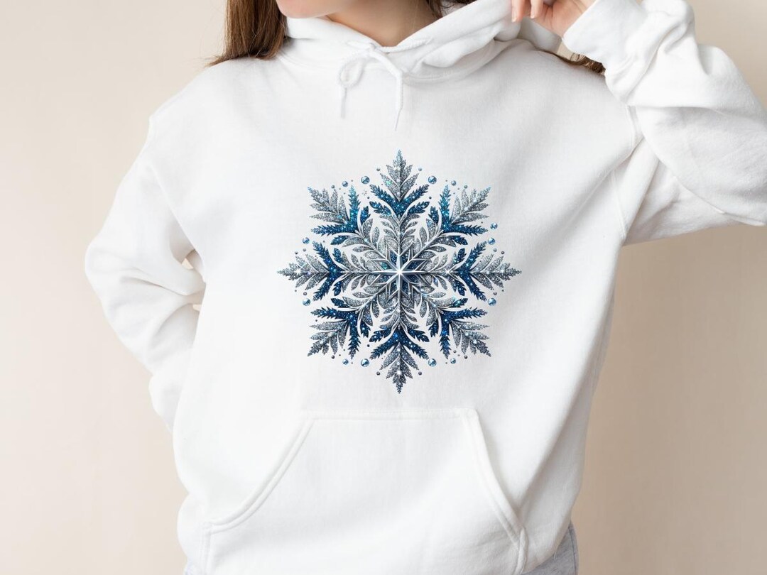 Silver Blue Snowflake Hoodie, Winter Season Hoodie, Christmas Season ...