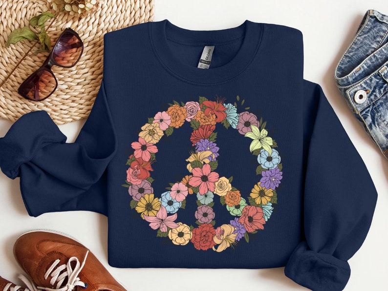 Floral Peace Sign Sweatshirt, Peace Sign Sweatshirt, Peace Sweatshirt ...