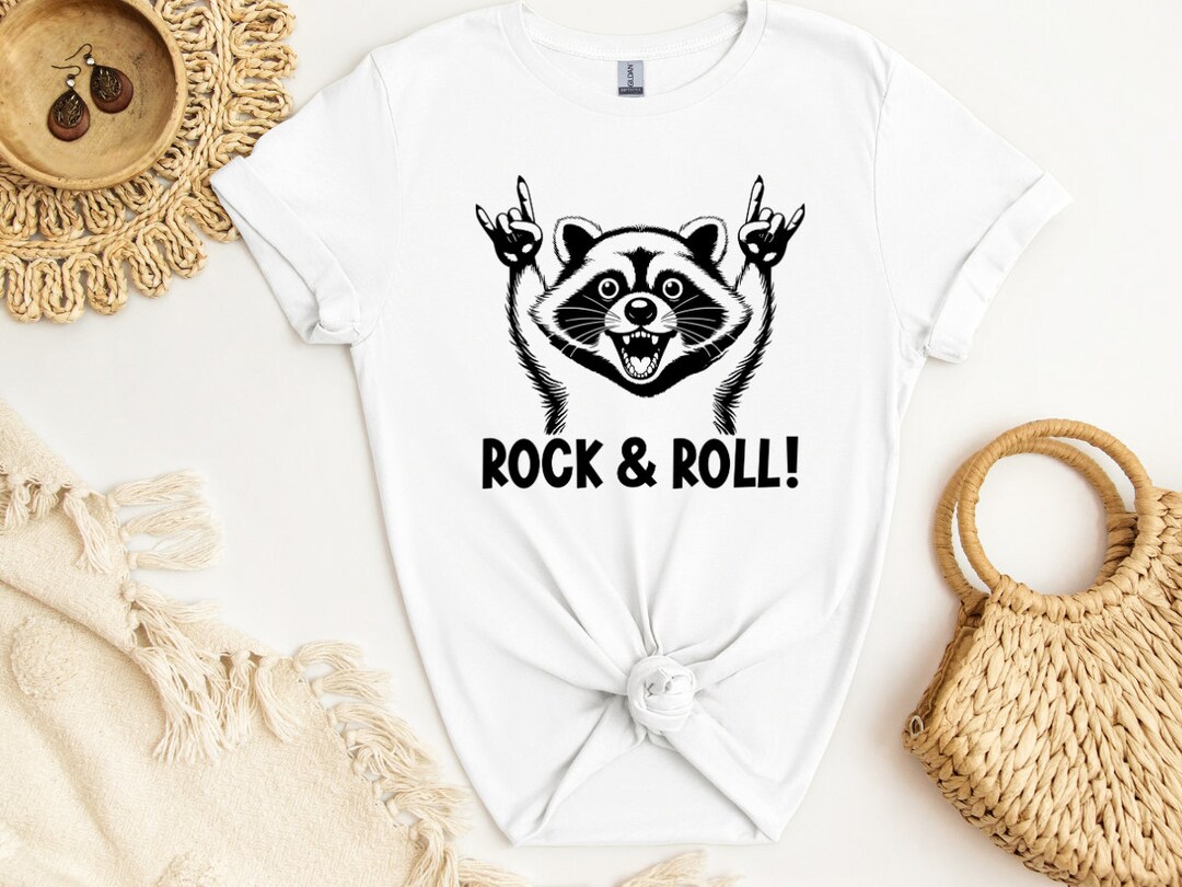Rock and Roll Raccoon T-shirt, Funny Raccoon Crewneck Shirt, Cute Rock ...