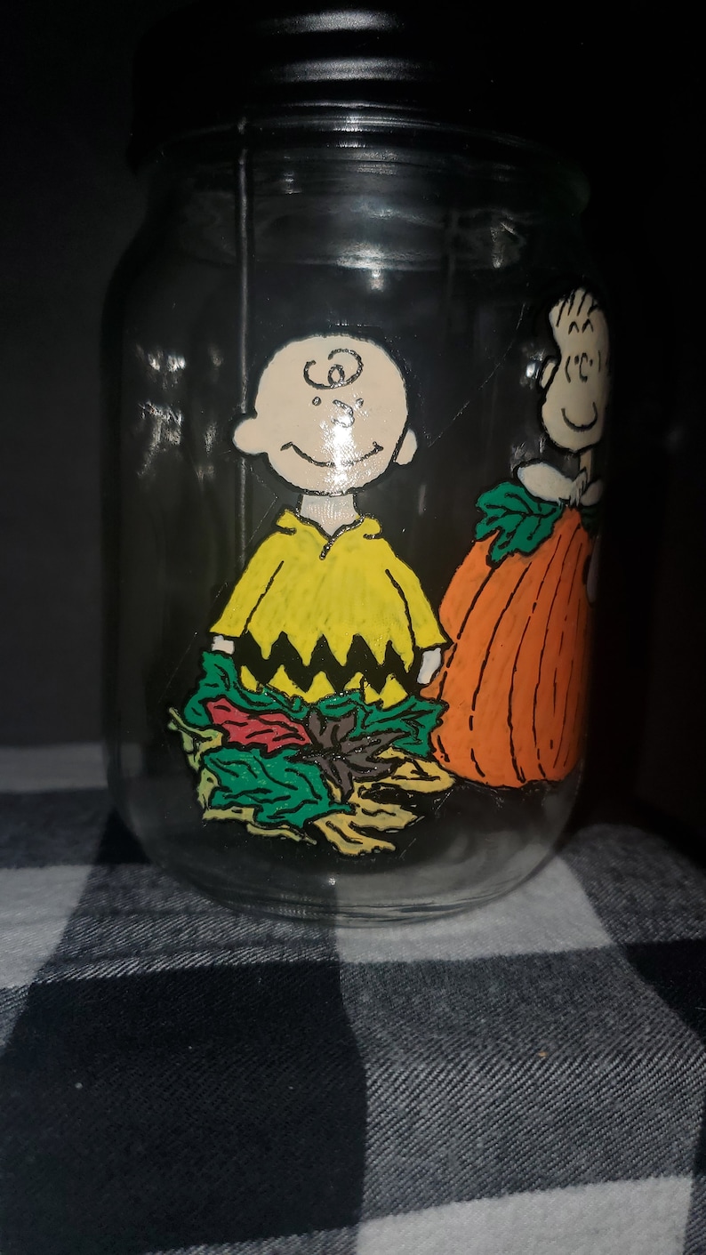 Hand Painted Peanuts, Charlie Brown, Snoopy, Linus, Great Pumpkin, Jar ...