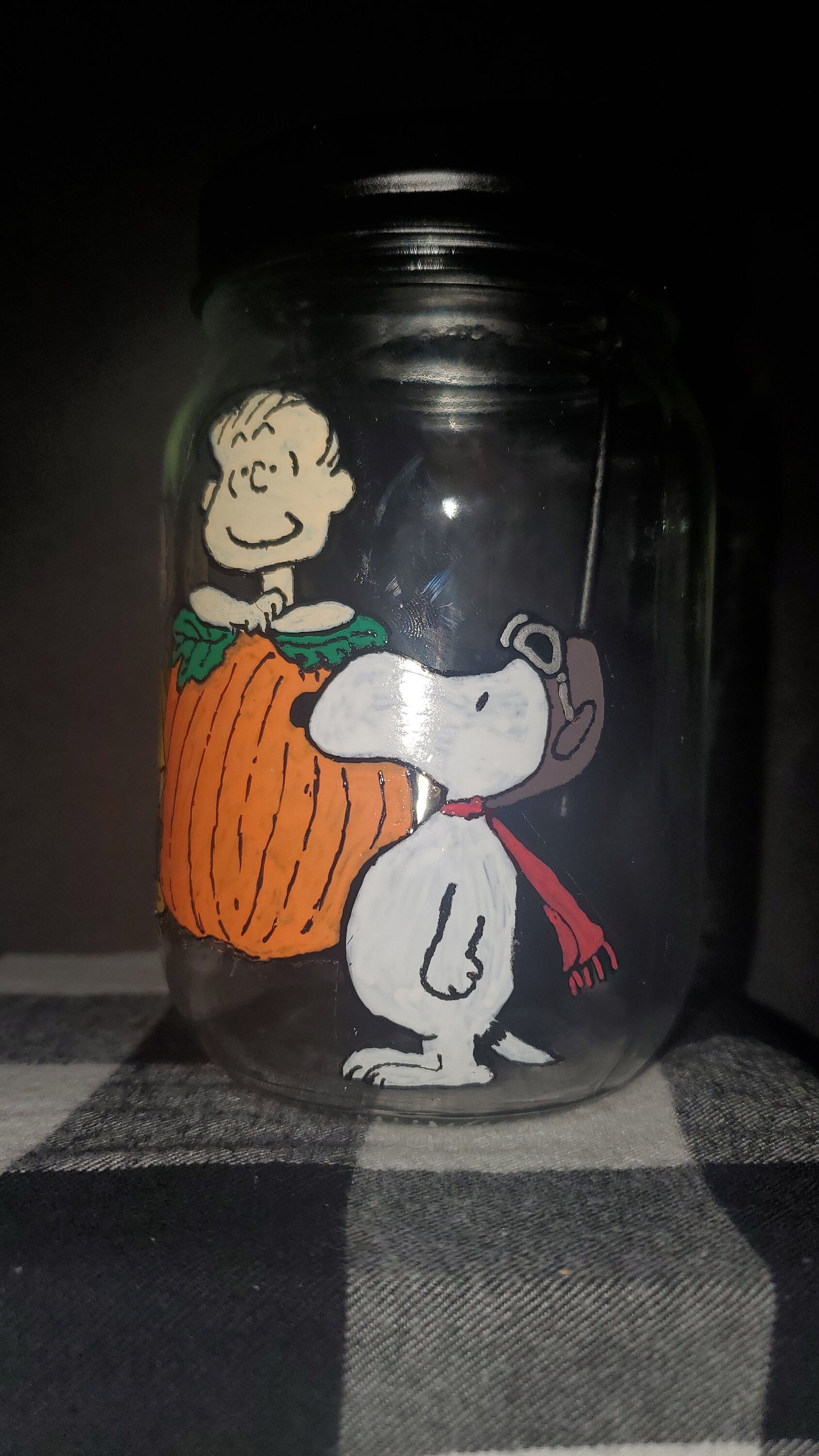 Hand Painted Peanuts, Charlie Brown, Snoopy, Linus, Great Pumpkin, Jar ...