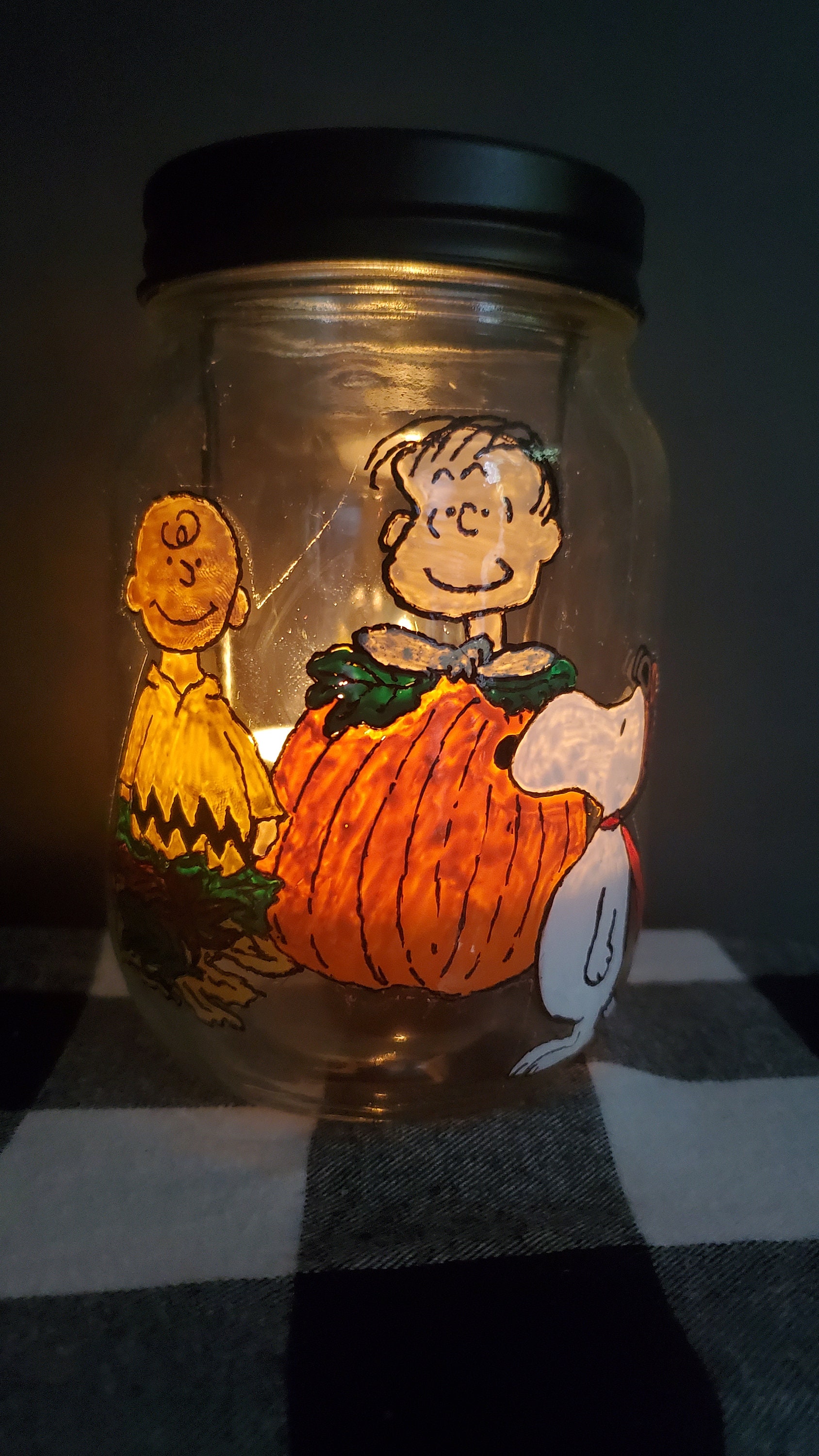 Hand Painted Peanuts, Charlie Brown, Snoopy, Linus, Great Pumpkin, Jar ...