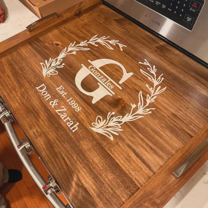 Oven Range Wood Cover, Personalized Family Crest Heirloom, Custom ...