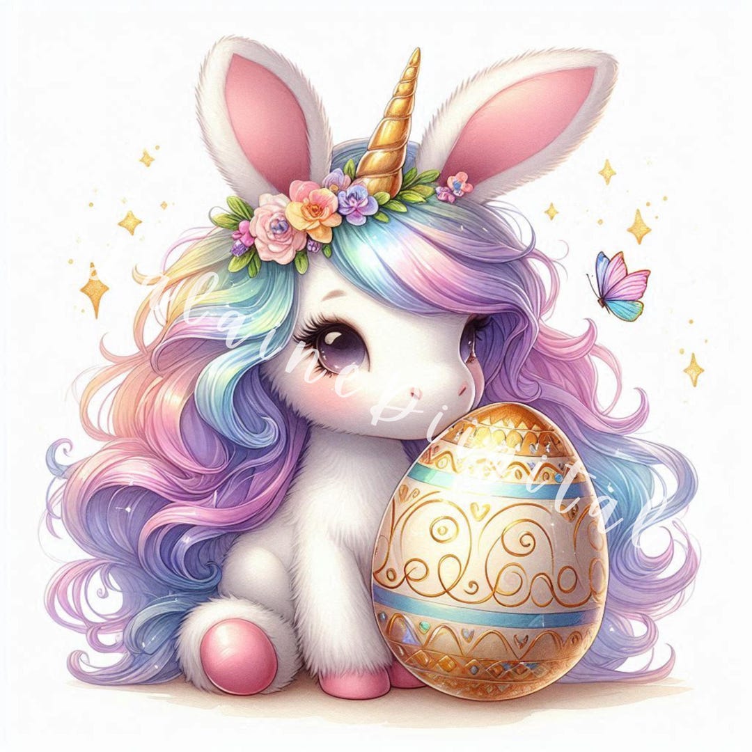 Baby Bunny Unicorn Easter Clipart, High Resolution, Jpegs, 300 DPI ...
