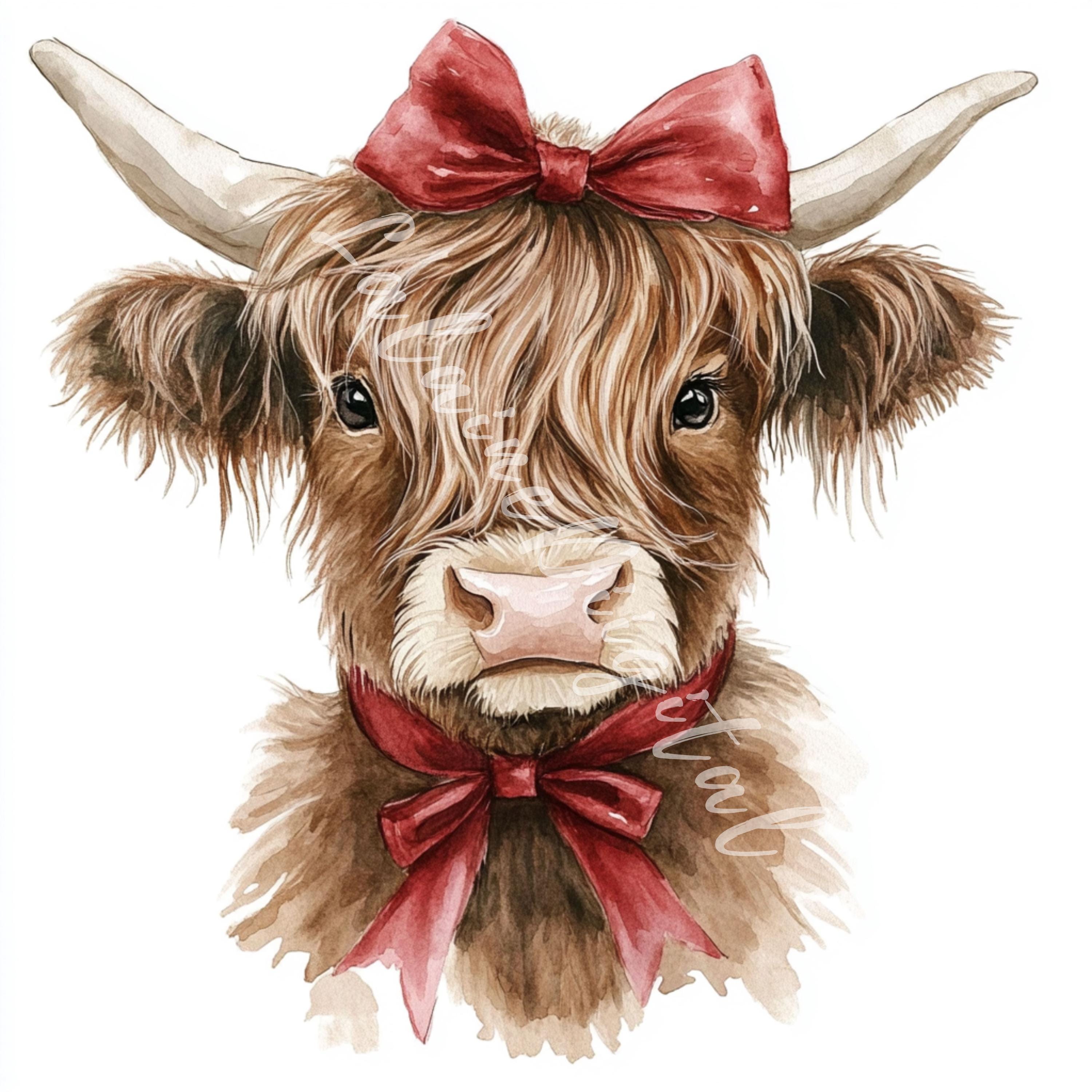 Baby Highland Cow, Watercolor Clipart, Commercial Use, High Resolution ...