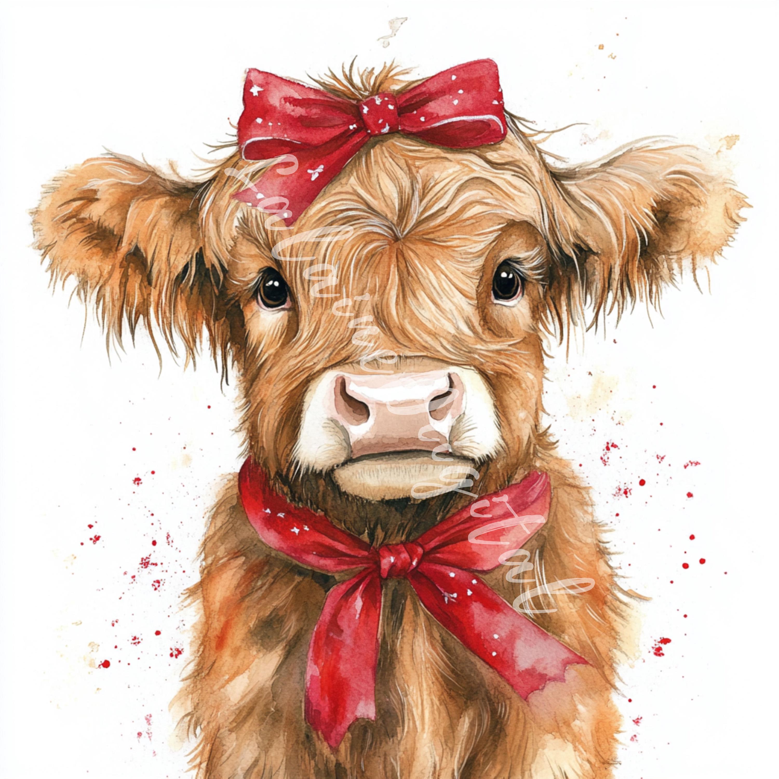 Baby Highland Cow, Watercolor Clipart, Commercial Use, High Resolution ...