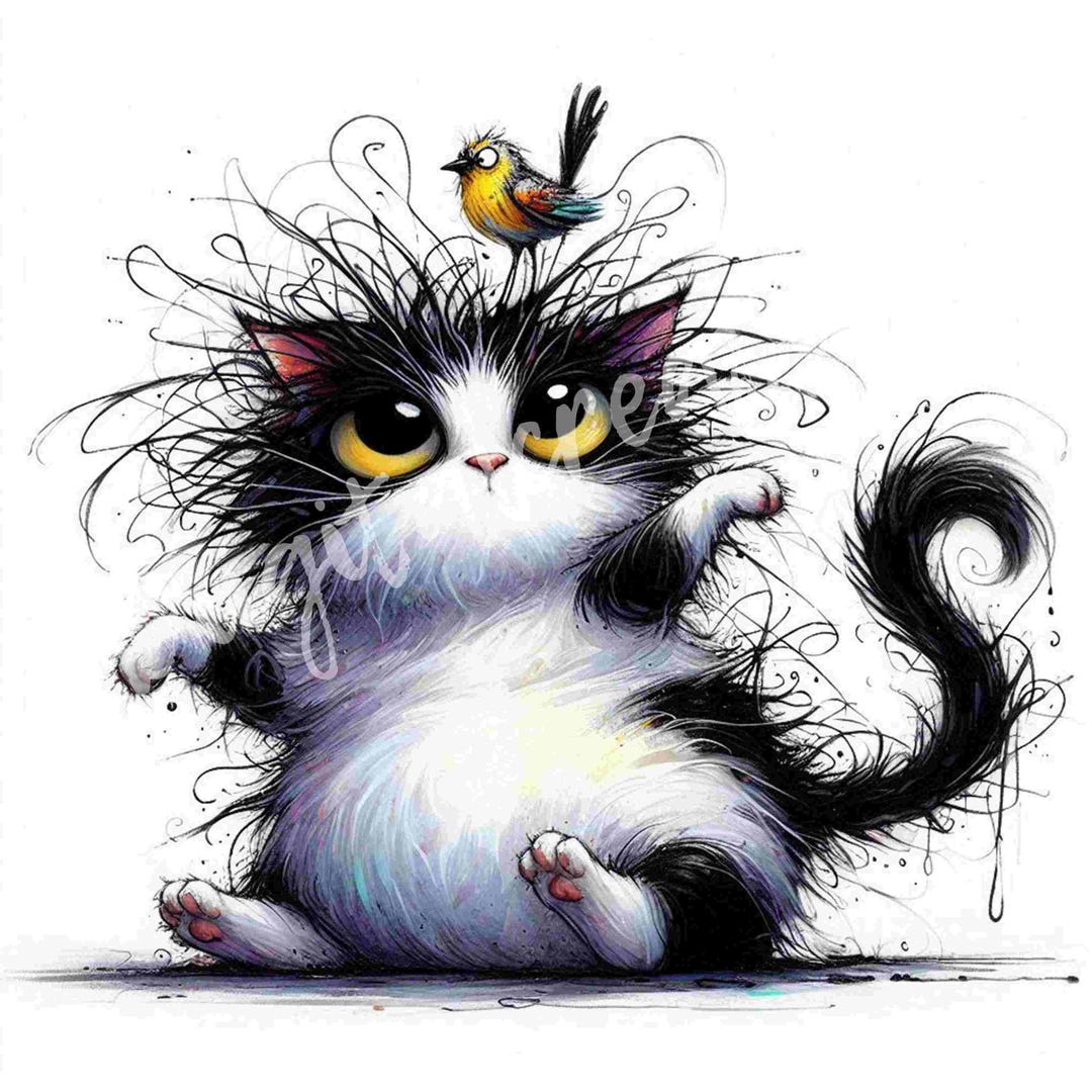 Funny Frazzled Cat Clipart: Watercolor Style Jpgs (digital Download, 10 ...