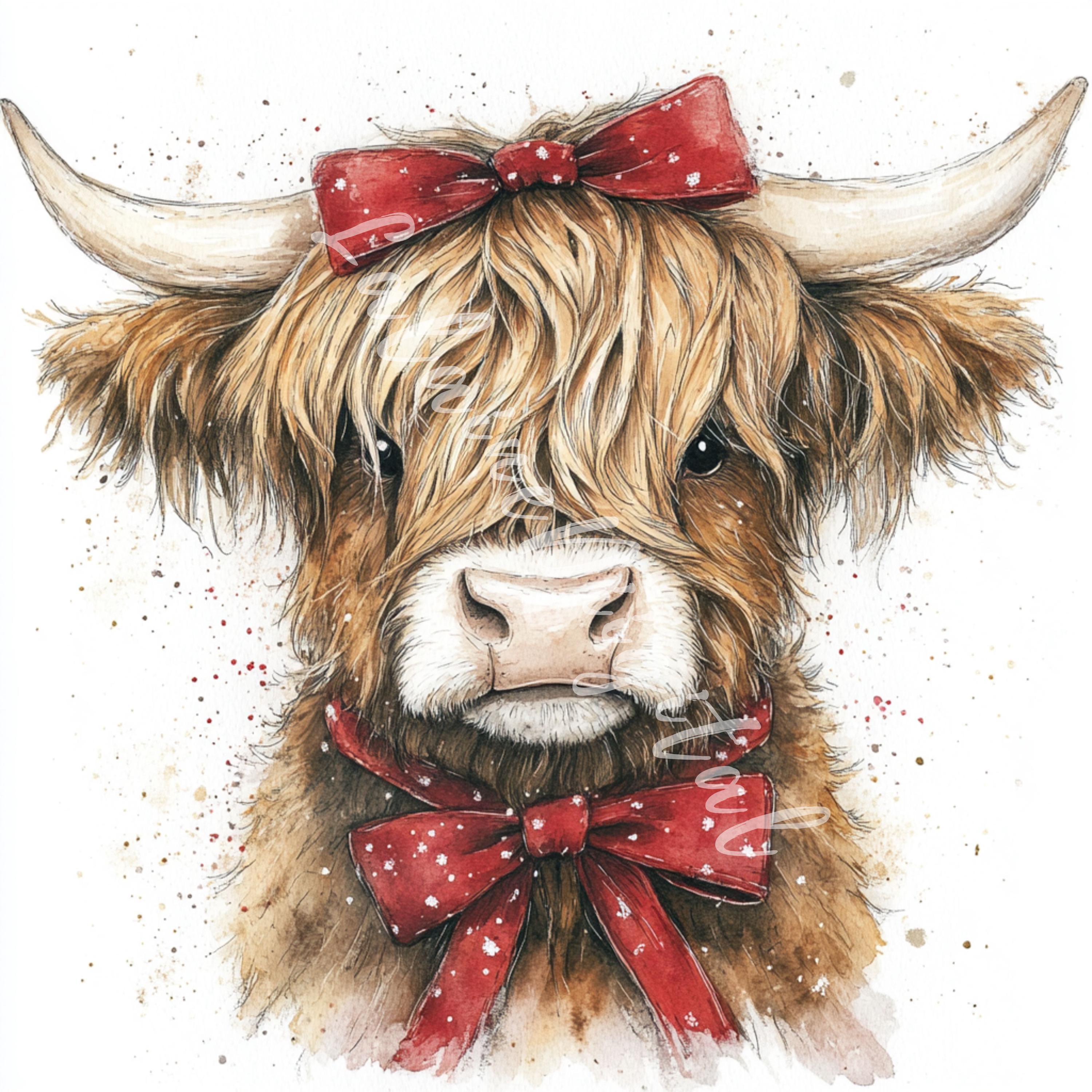 Baby Highland Cow, Watercolor Clipart, Commercial Use, High Resolution ...