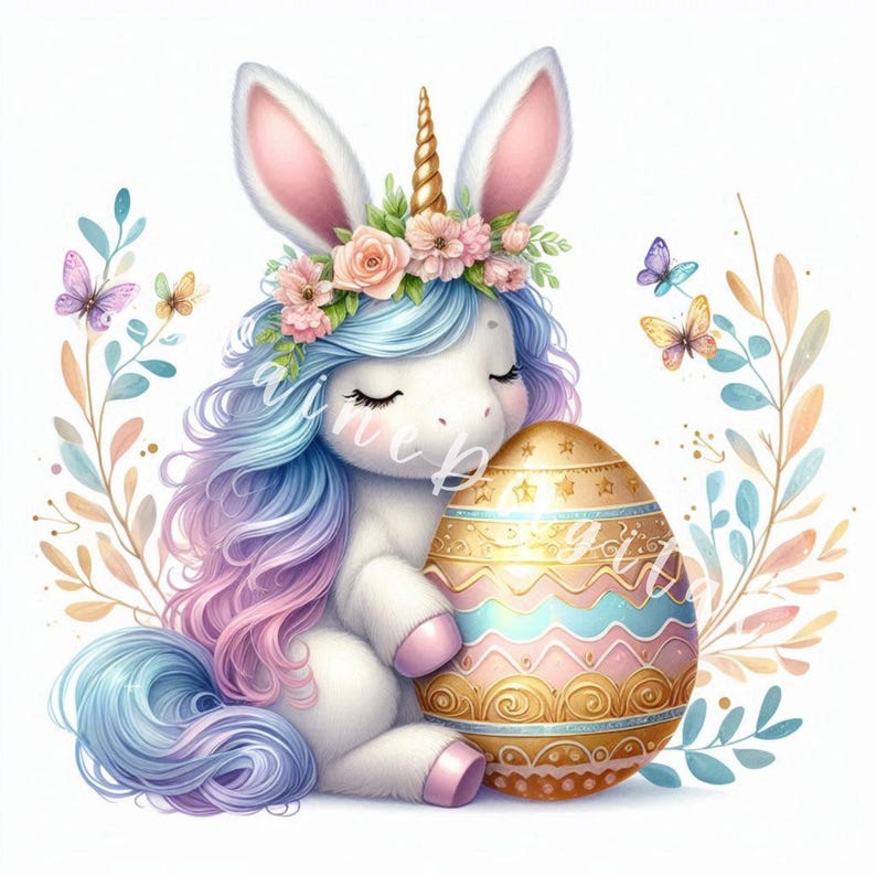 Baby Bunny Unicorn Easter Clipart, High Resolution, Jpegs, 300 DPI ...