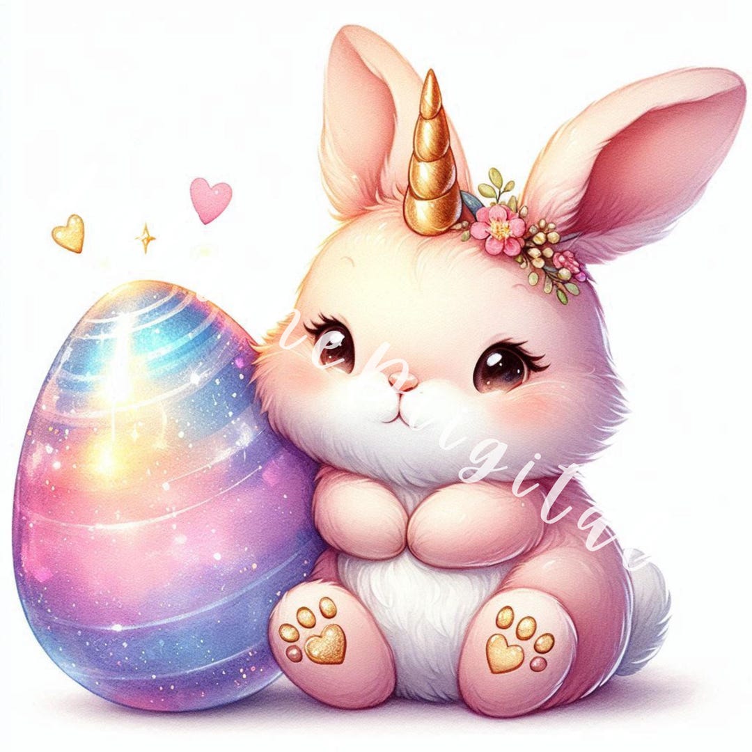 Holographic Easter Bunny Clipart, High Resolution, Jpegs Bundle ...