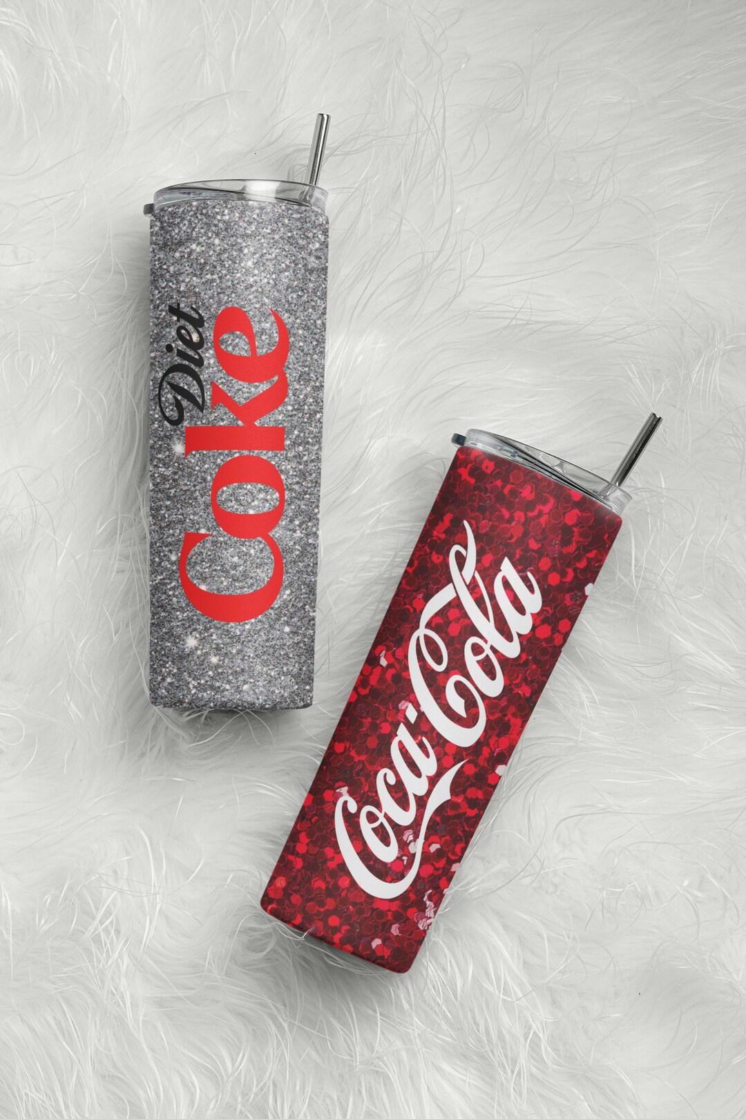 2 Soda Cans, Red Coke Glitter, Sliver Diet Coke Glitter Straight, 20oz ...