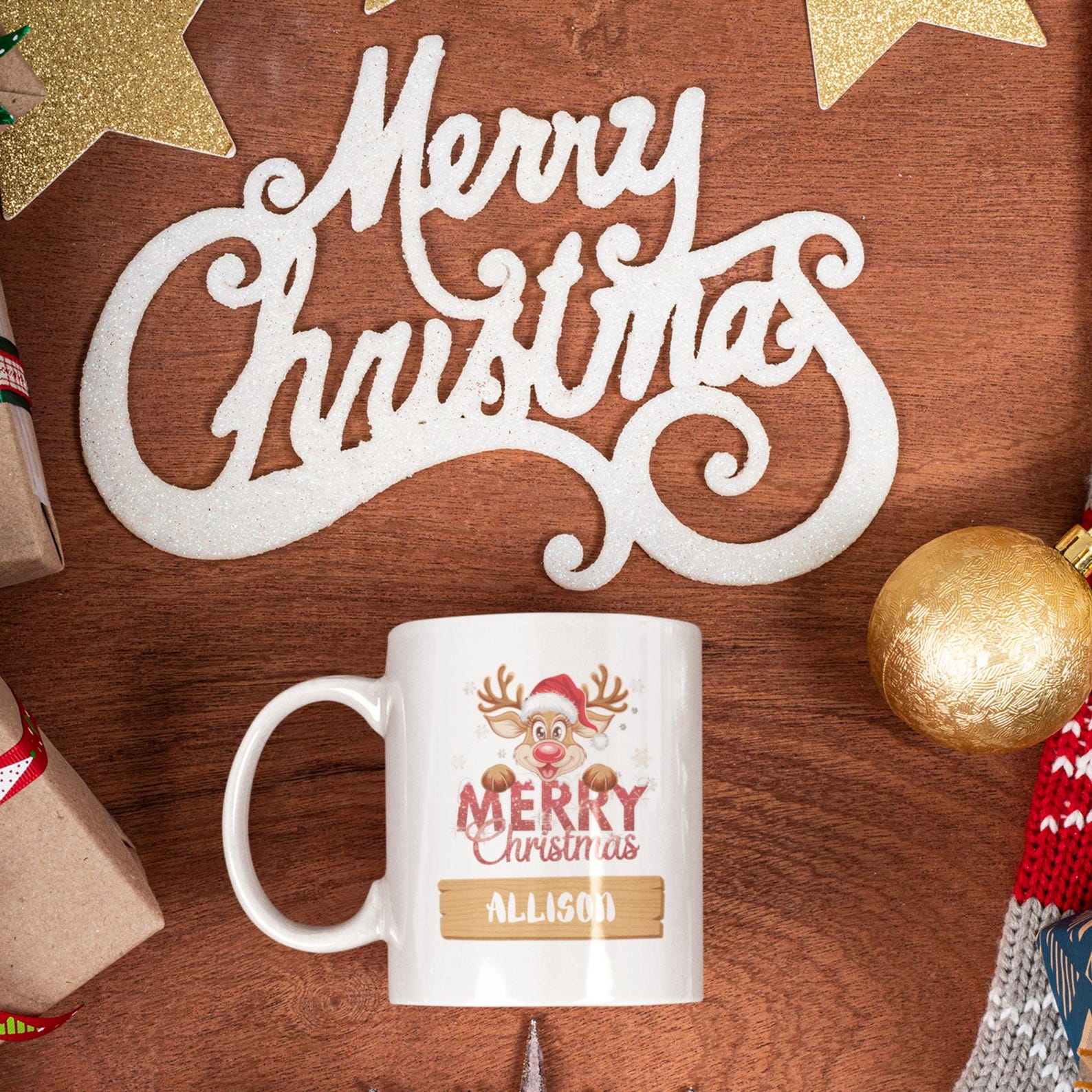 Merry Christmas Mug, Gift Mug, Reindeer Mug, Hot Chocolate Mug, Coffee ...