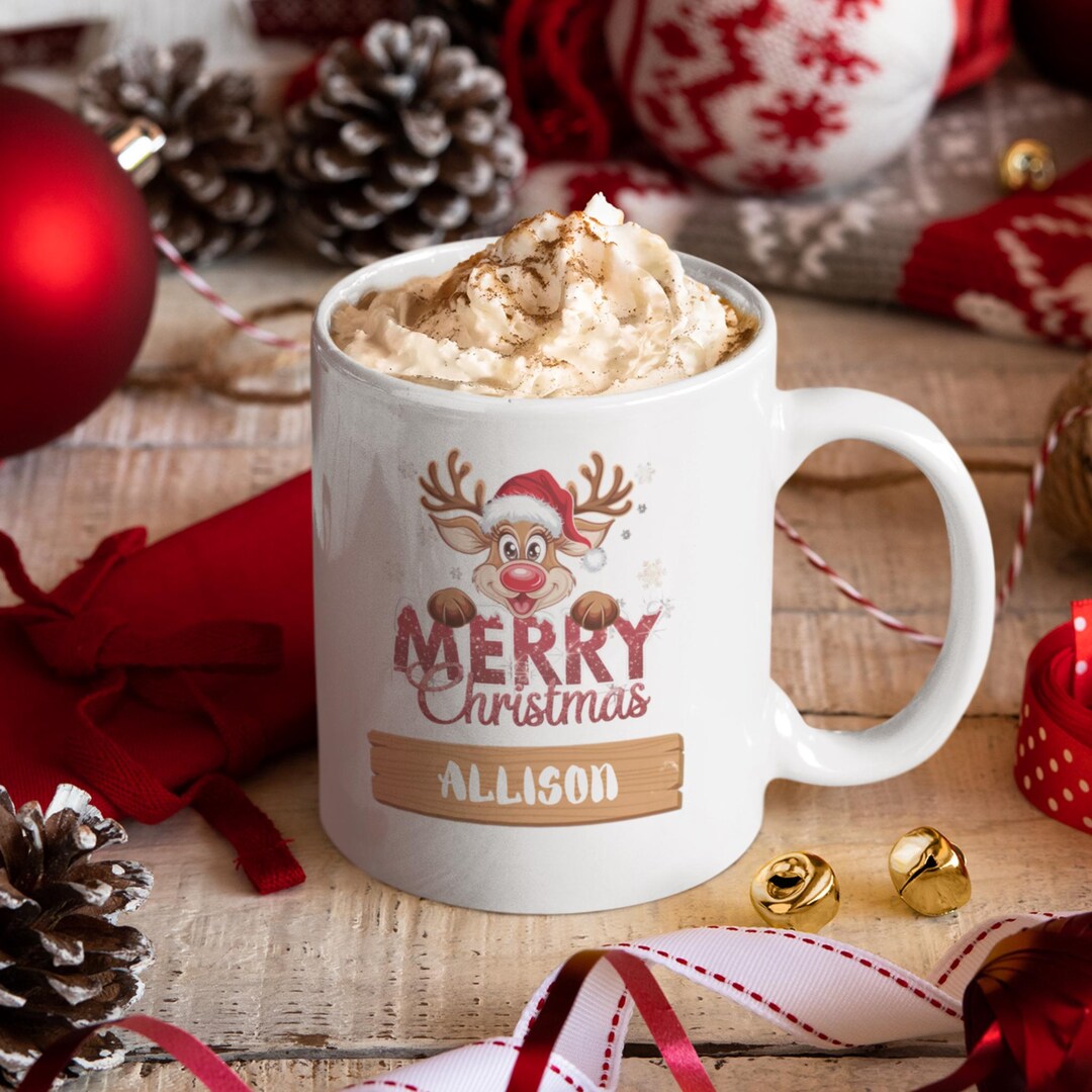 Merry Christmas Mug, Gift Mug, Reindeer Mug, Hot Chocolate Mug, Coffee ...