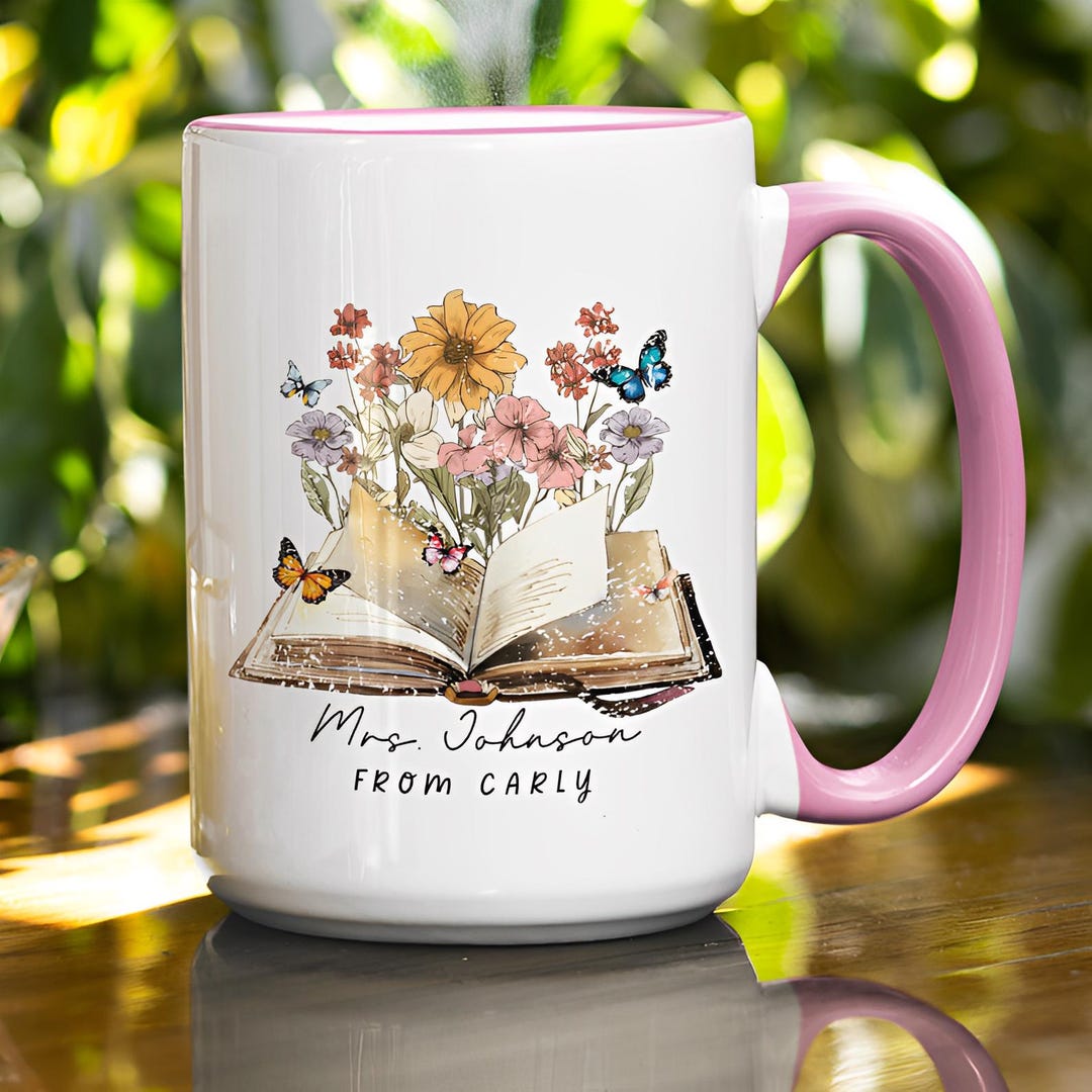 Personalized Floral Books Mug, Teacher Coffee Mug, Librarian Mug ...