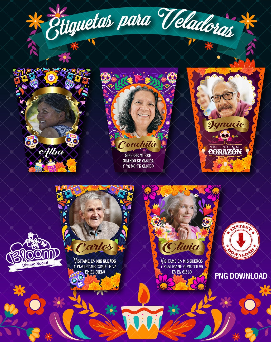 Candle Labels, Customizable, Editable Day of the Dead PNG - Etsy