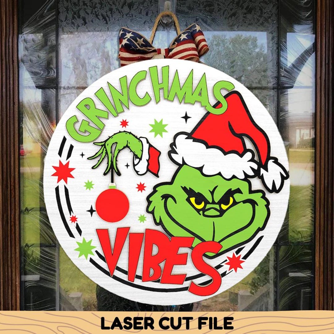 Merry Grinchmas Door Sign Laser Cut File Svg ,cartoon Christmas Door ...