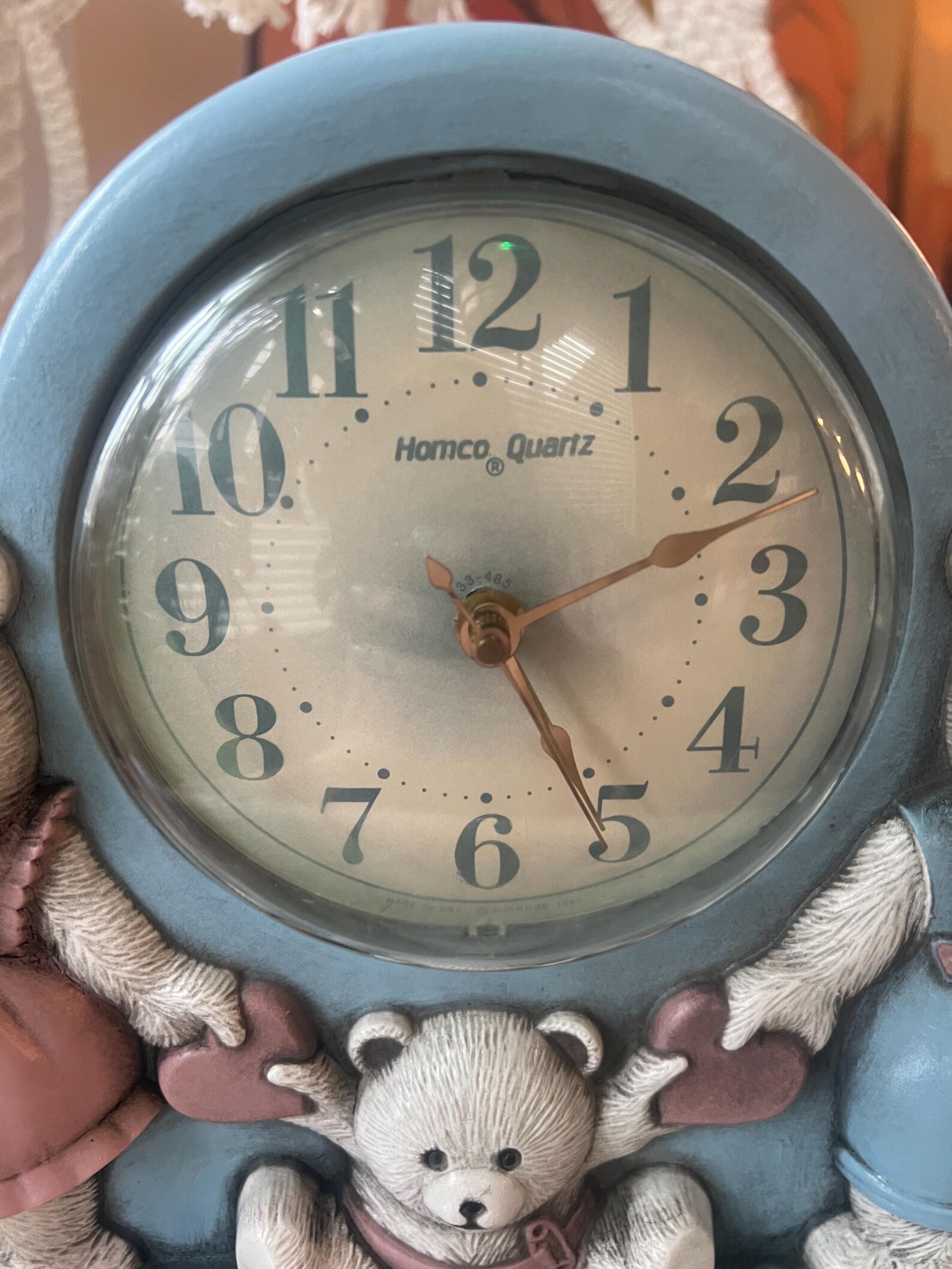 Vintage Family Bear Blue Pink White Mom Baby Homco Quartz Clock ...
