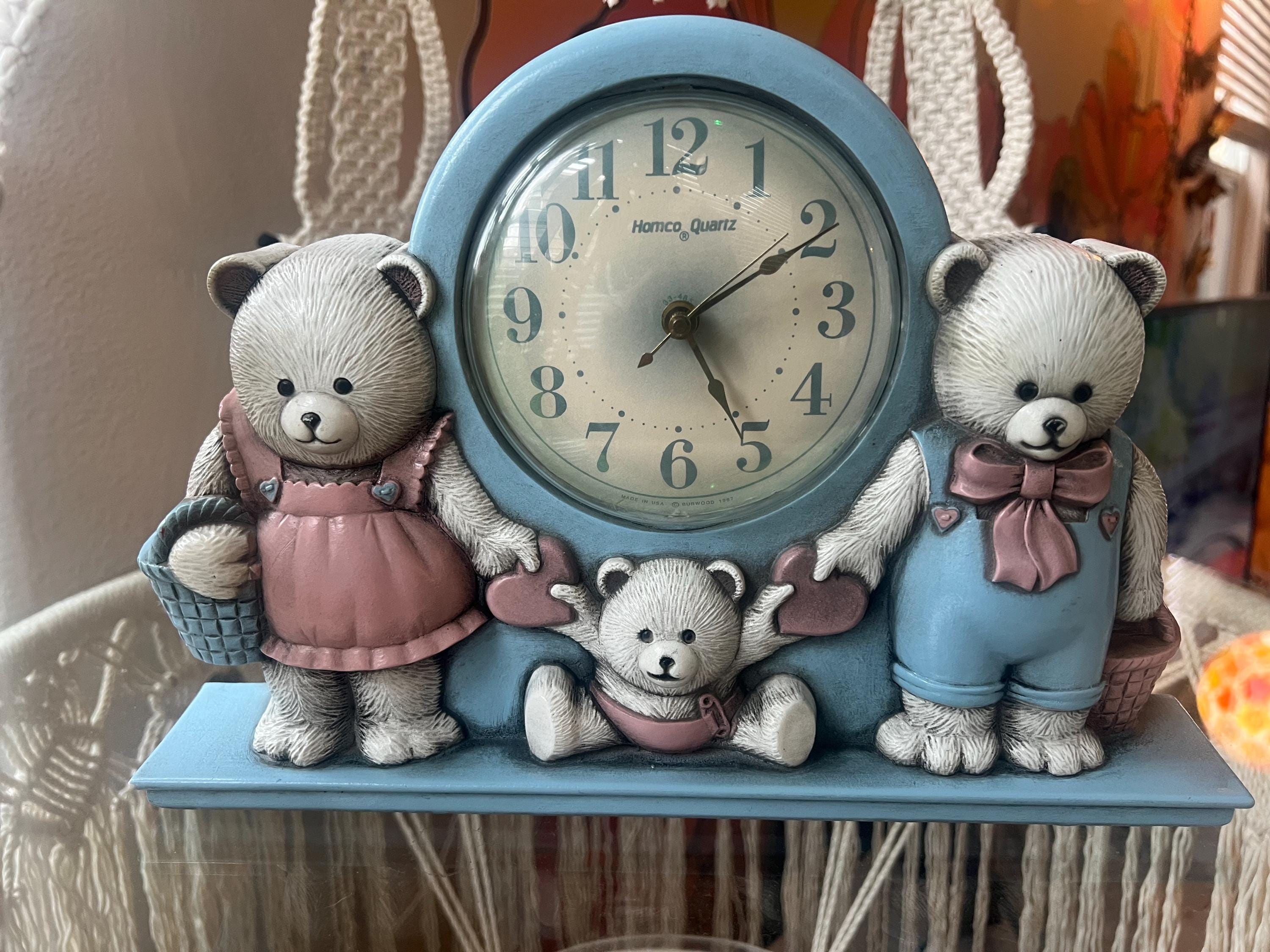 Vintage Family Bear Blue Pink White Mom Baby Homco Quartz Clock ...